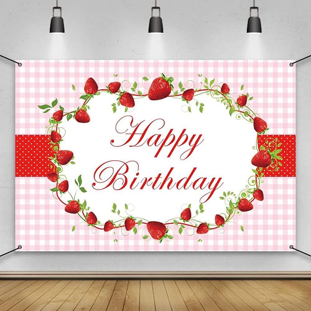 Strawberry Birthday Backdrop Strawberry Girl Happy Birthday Party ...