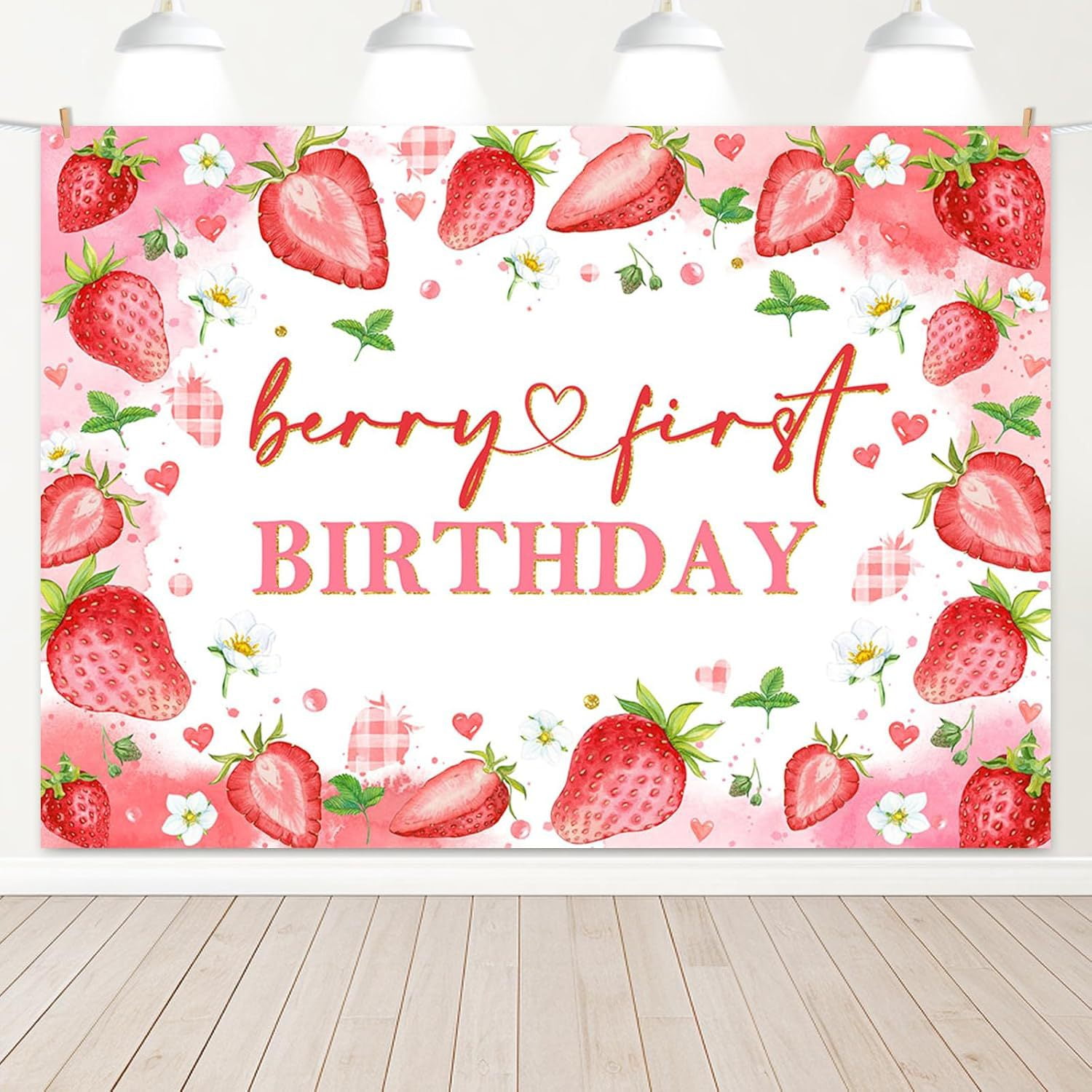 Strawberry Birthday Backdrop Strawberry Girl Happy Birthday Party ...