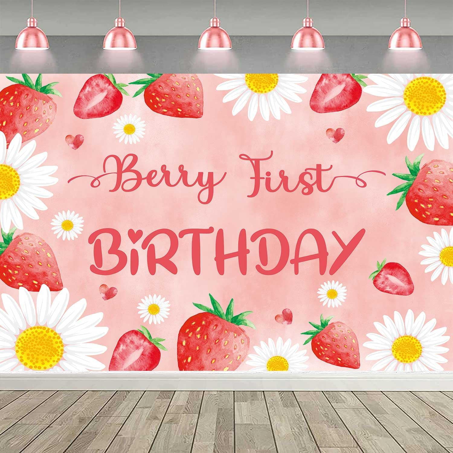 Strawberry Birthday Backdrop Strawberry Girl Happy Birthday Party ...