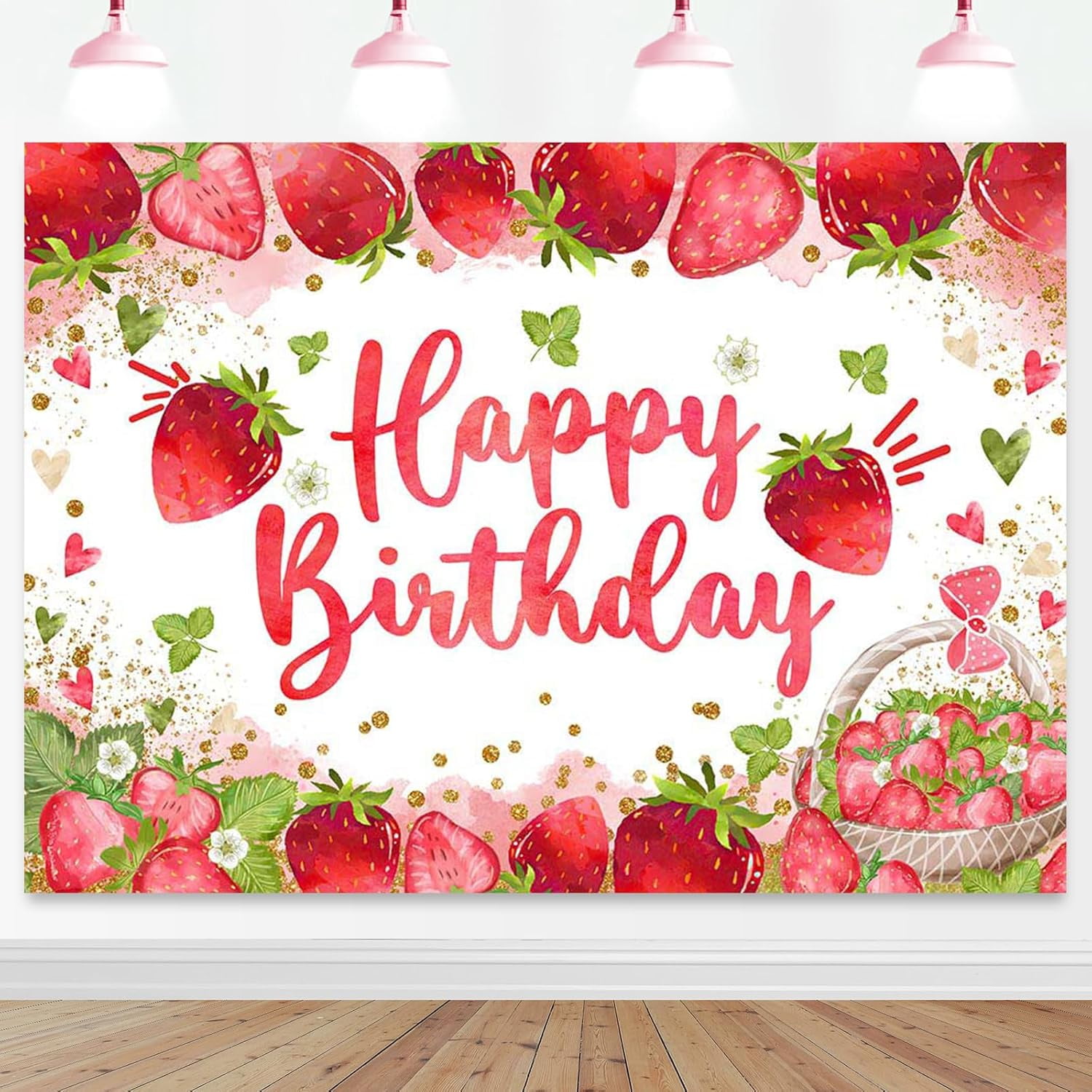 Strawberry Birthday Backdrop Strawberry Girl Happy Birthday Party ...