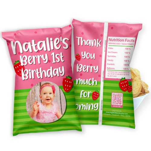 Strawberry Birthday Chip Bags, Personalized Berry Keepsakes, Berry ...