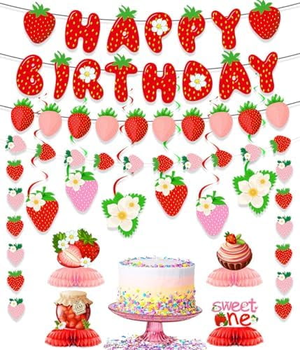 Strawberry Birthday Decorations - Strawberry Shortcake Theme, Happy ...