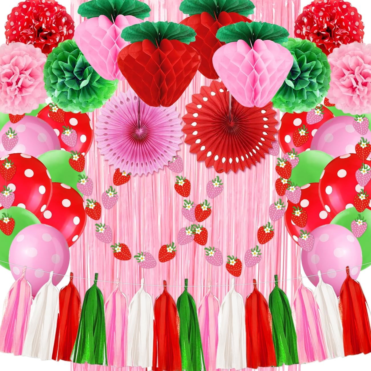 Strawberry Birthday Decorations includes Strawberry Honeycomb Balls ...
