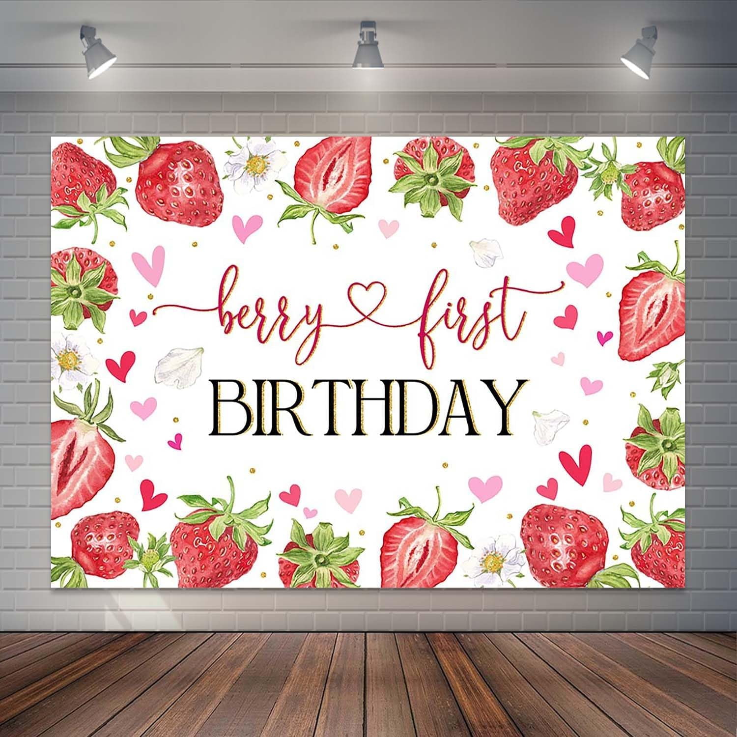 Strawberry Birthday Party Backdrop Pink Strawberry Girl Sweet First ...