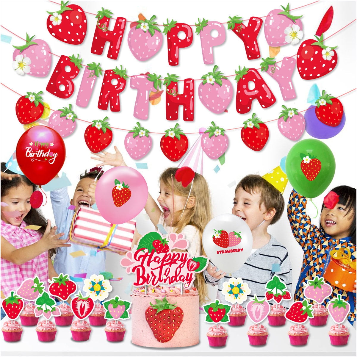 Strawberry Birthday Party Decoration Set Strawberry Happy Birthday ...