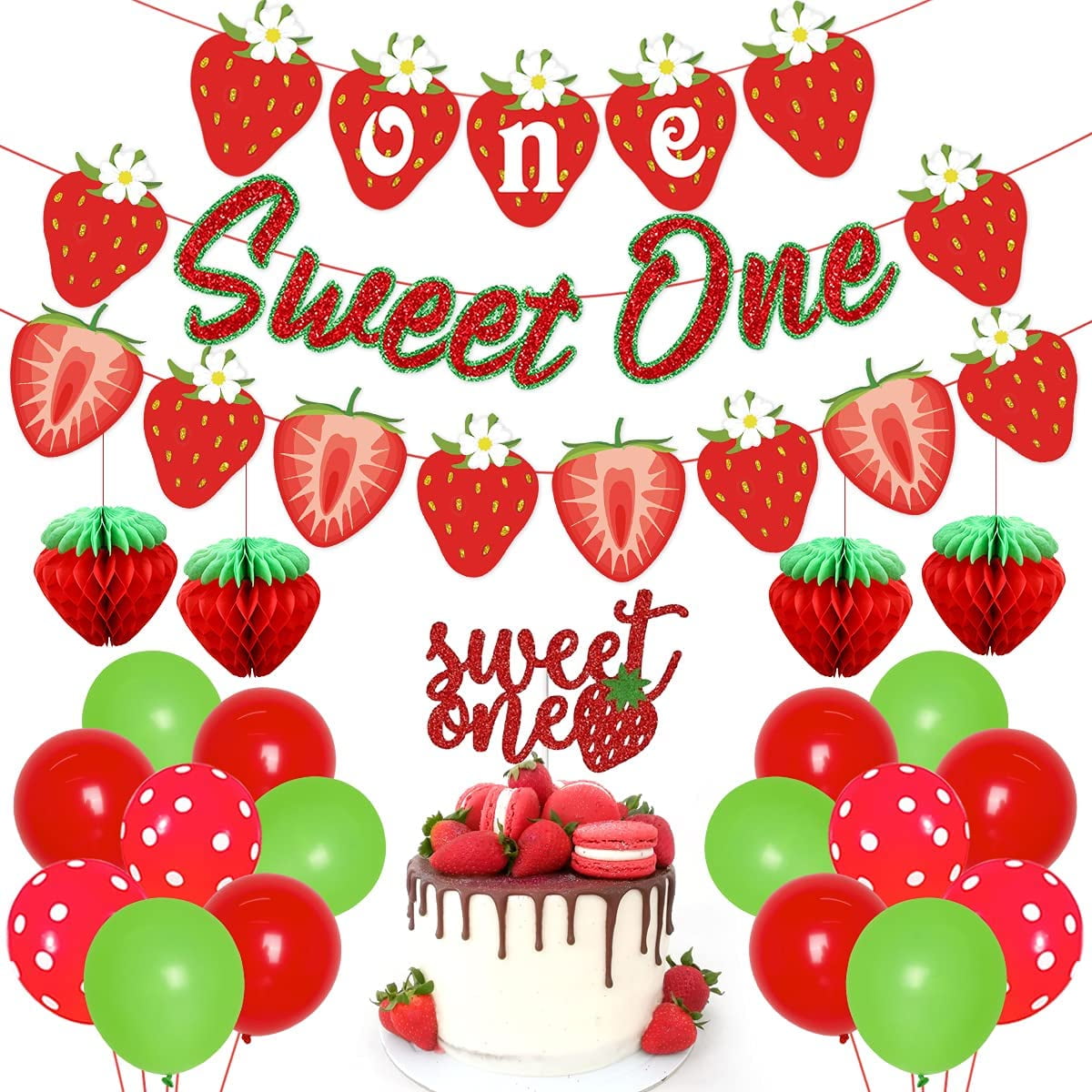 Strawberry Sweet One Birthday Cake Toppers, by Fangleland (20 Count ...