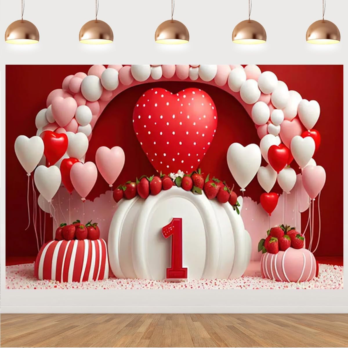 Strawberry Birthday Party Photography Backdrop Balloons Garland Girls ...