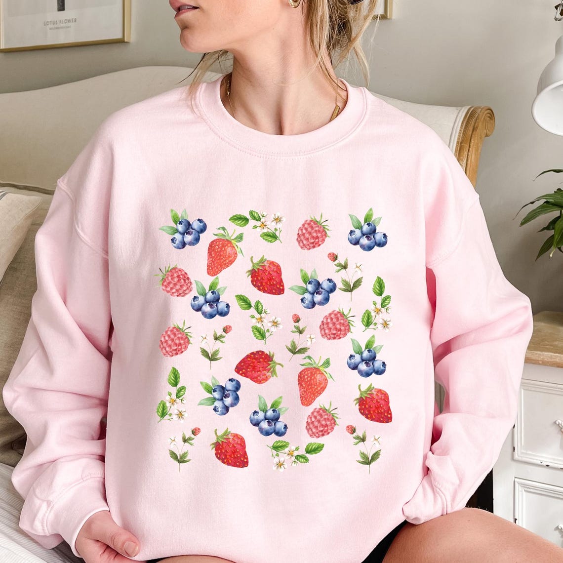 Strawberry Blueberry Aesthetic Cottagecore Sweatshirt, Crewneck Mom ...