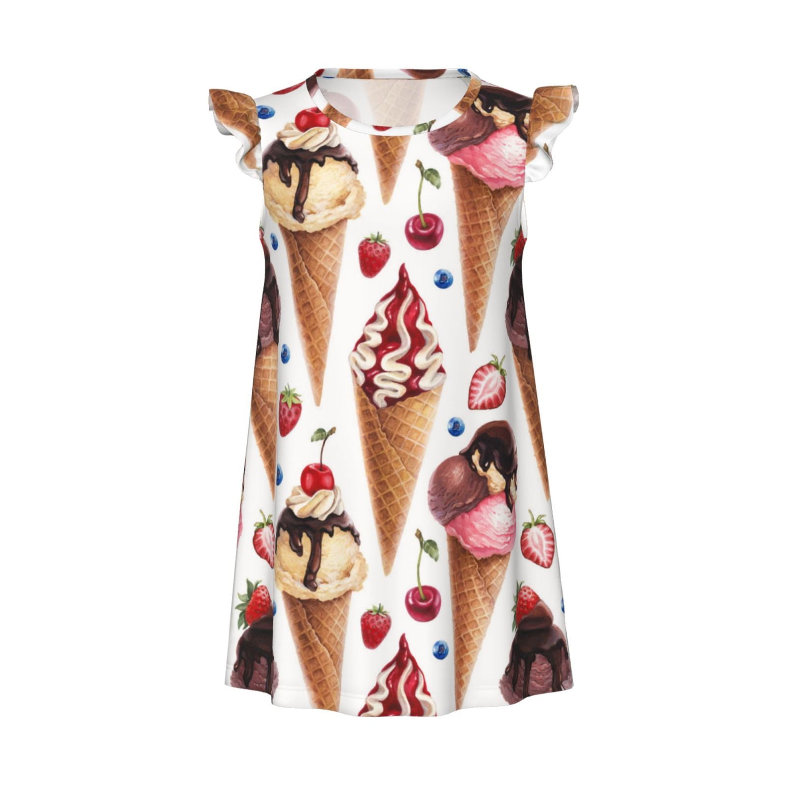 Strawberry Blueberry Ice Cream Girls Nightgowns, Short Sleeves Dress ...