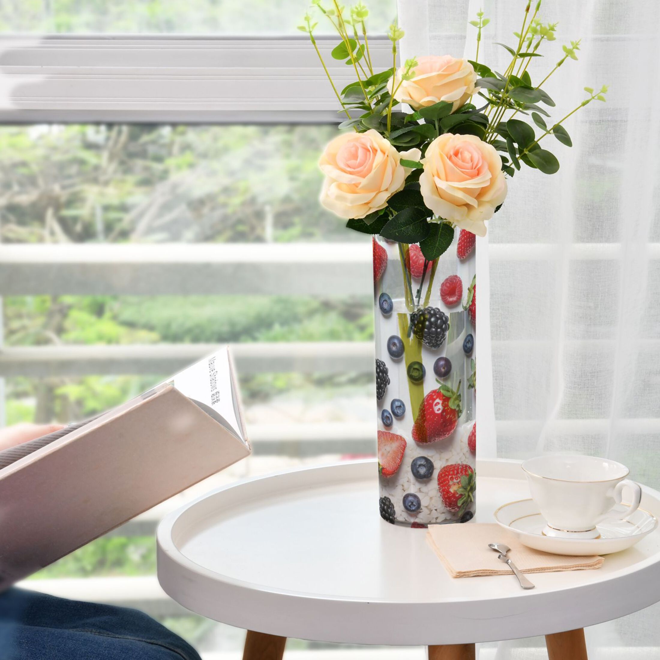 Strawberry Blueberry Raspberry Flower Vase 11.8x3.9 inch Vases Clear Non Breakable Plastic for ...