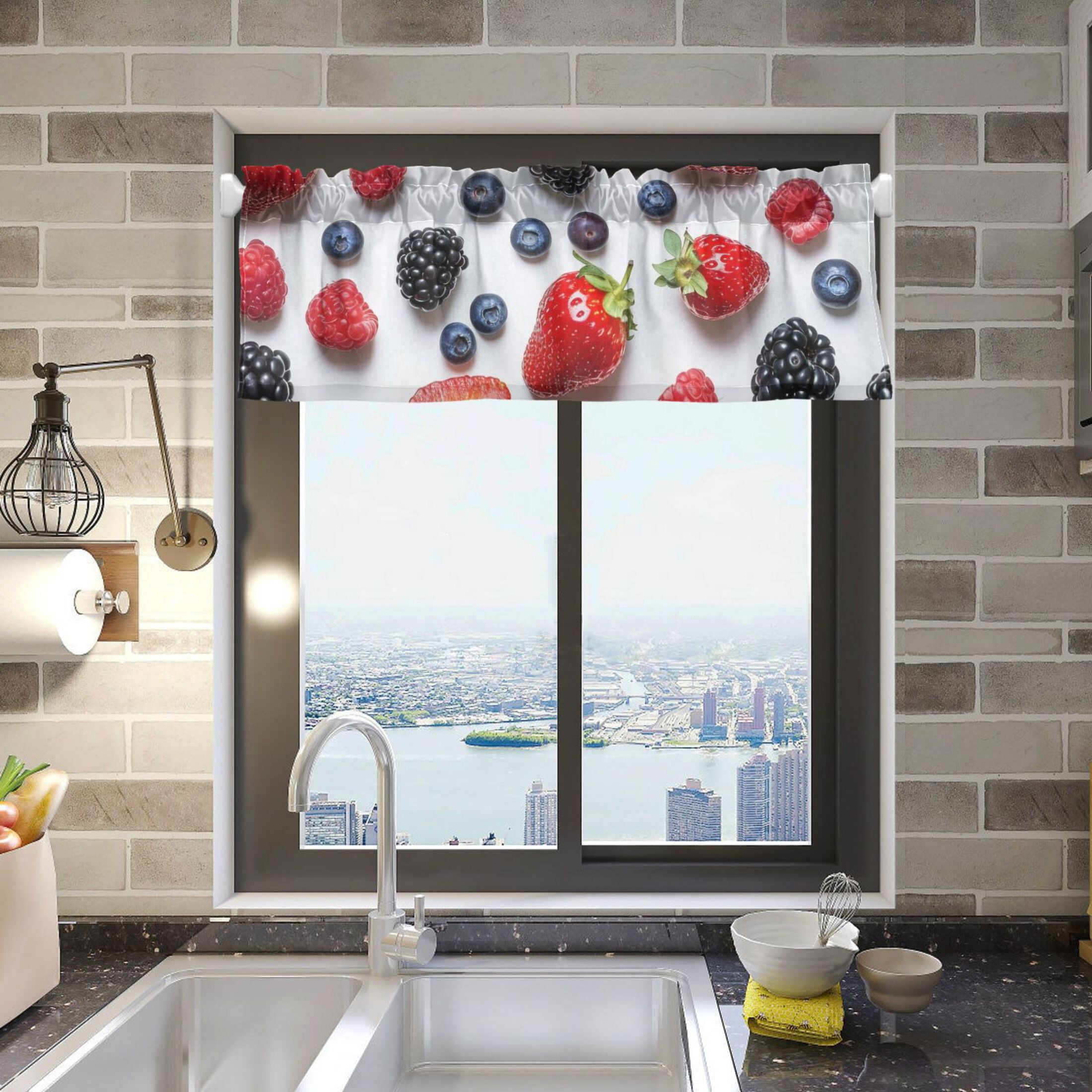 Strawberry Blueberry Raspberry Valance Curtains 54"x18" Rod Pocket for ...