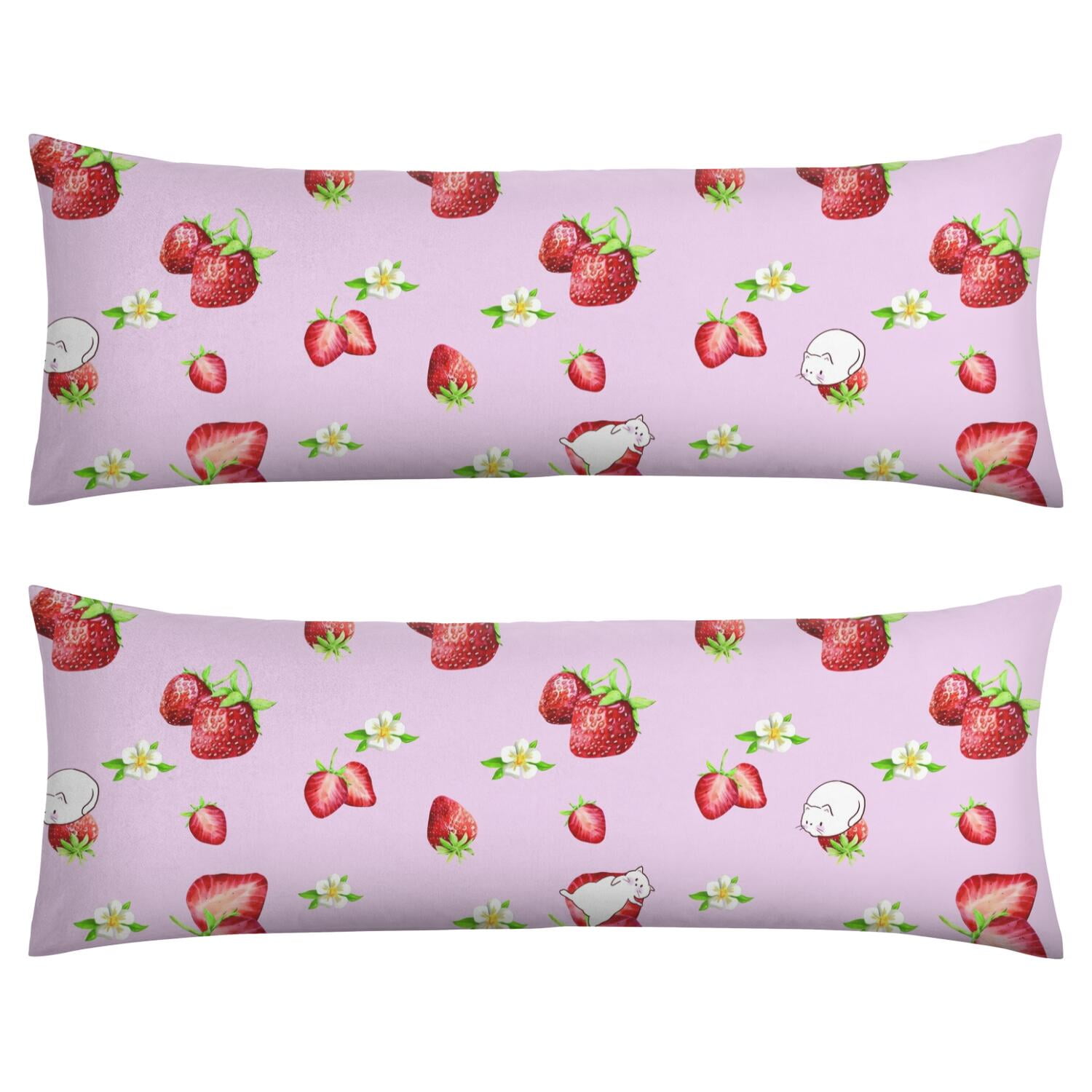 Strawberry Body Pillow Cover 20x54 Inch - Cute Kawaii Red Berry Design ...