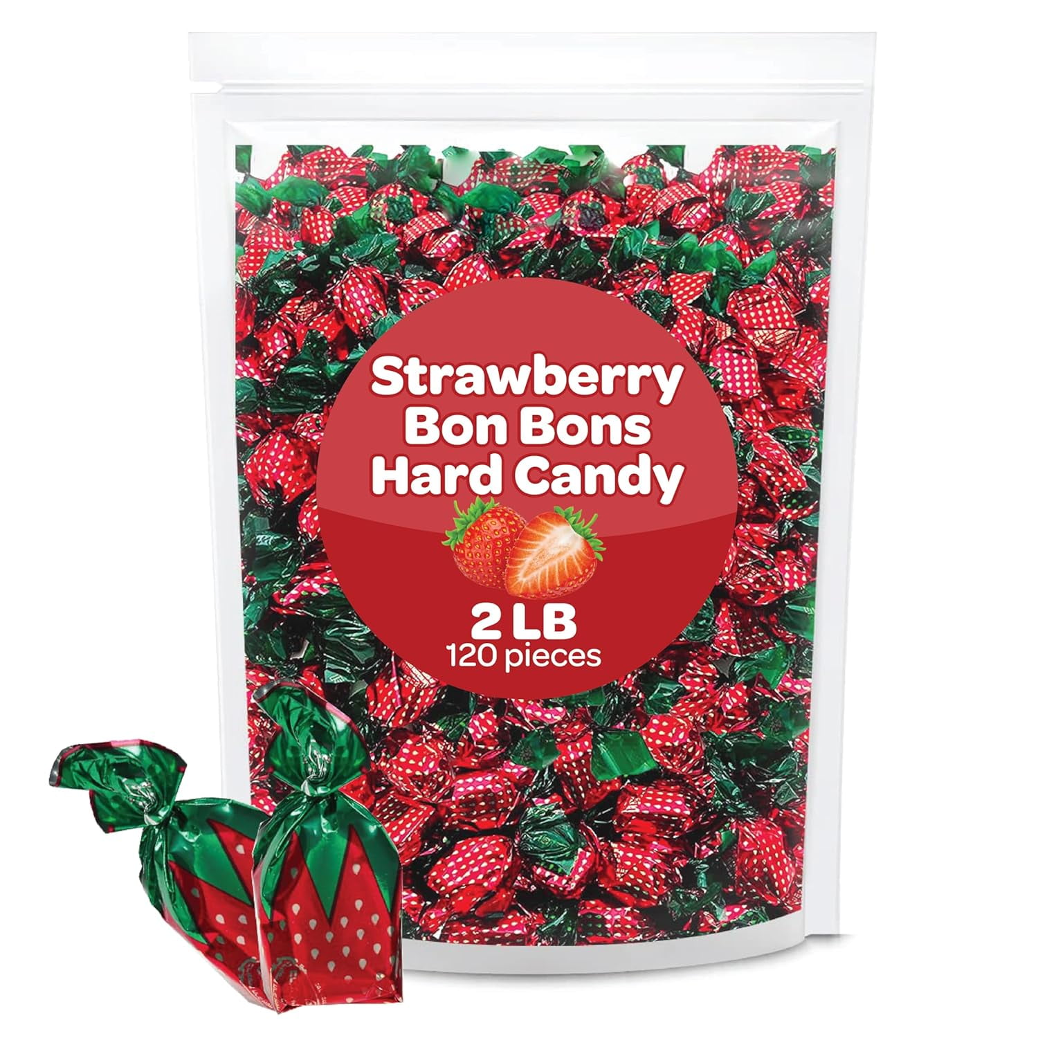 Strawberry Bon Bons Hard Candy, Bulk Pack 2 Pounds (About 120 Count ...