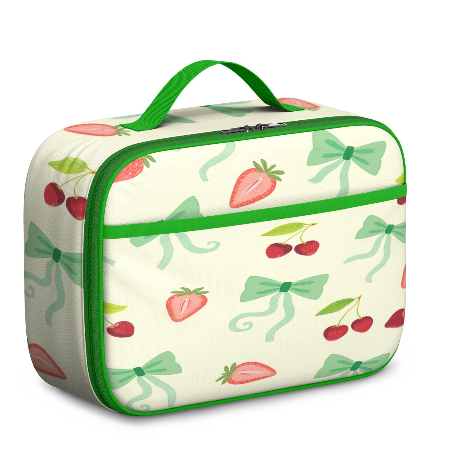 Strawberry Bow Lunch Box Men Women Strap Lunch Bag Lining Portable ...