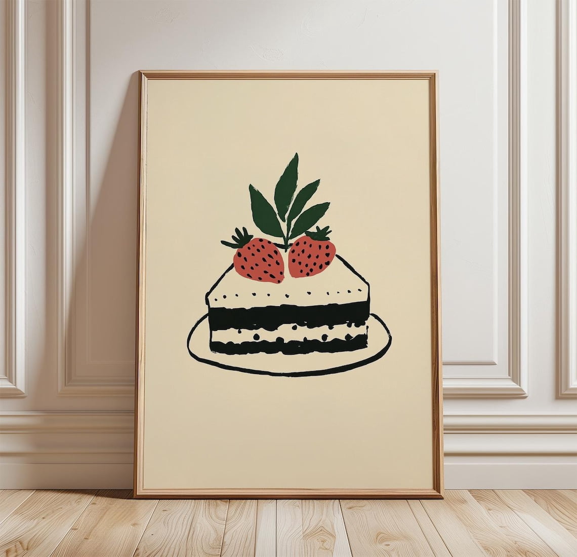 Strawberry Cake Dessert Kitchen Cute Food Illustration Bakery Decor ...