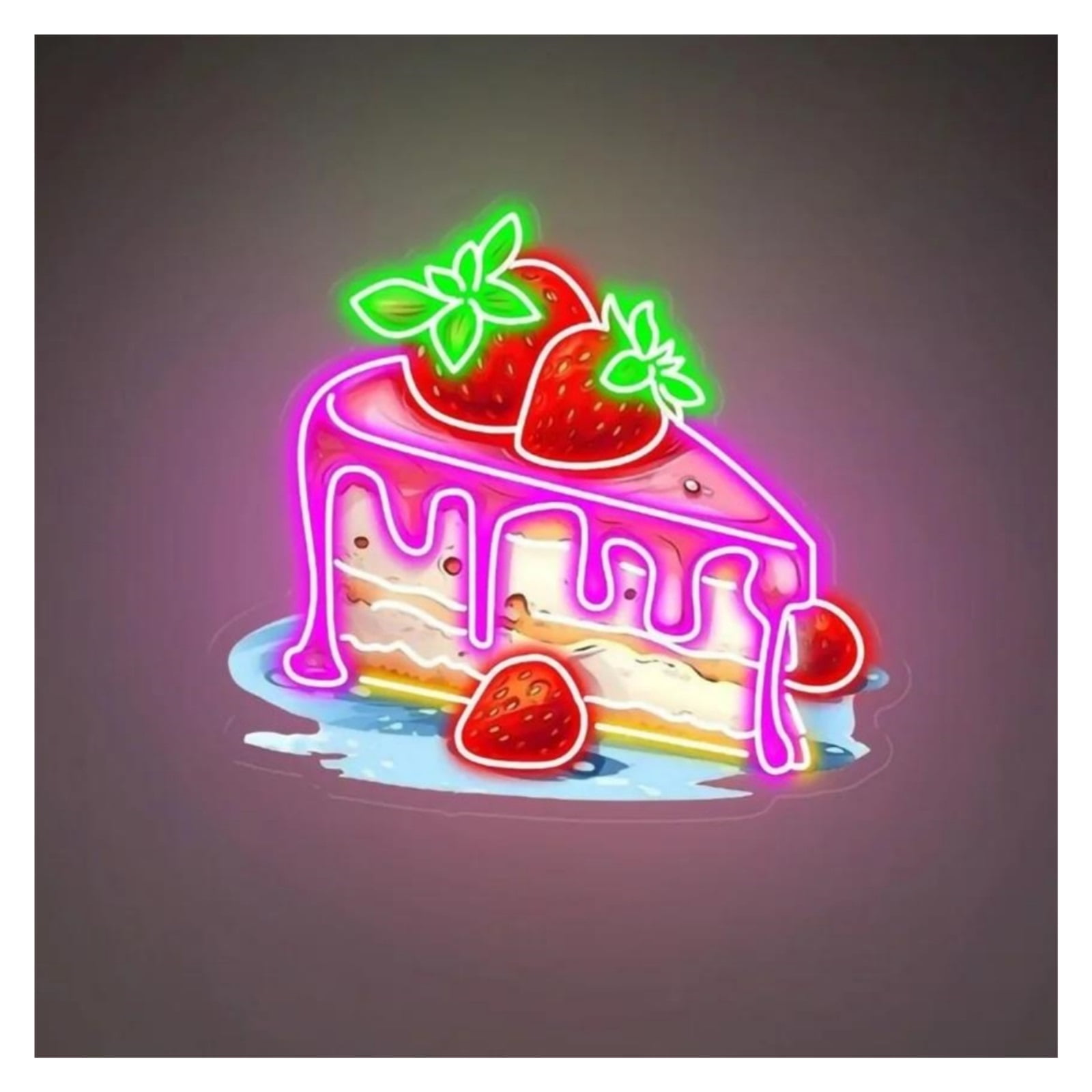 Strawberry Cake Neon Sign UV Printing USB Powered Sweet Cake Neon ...