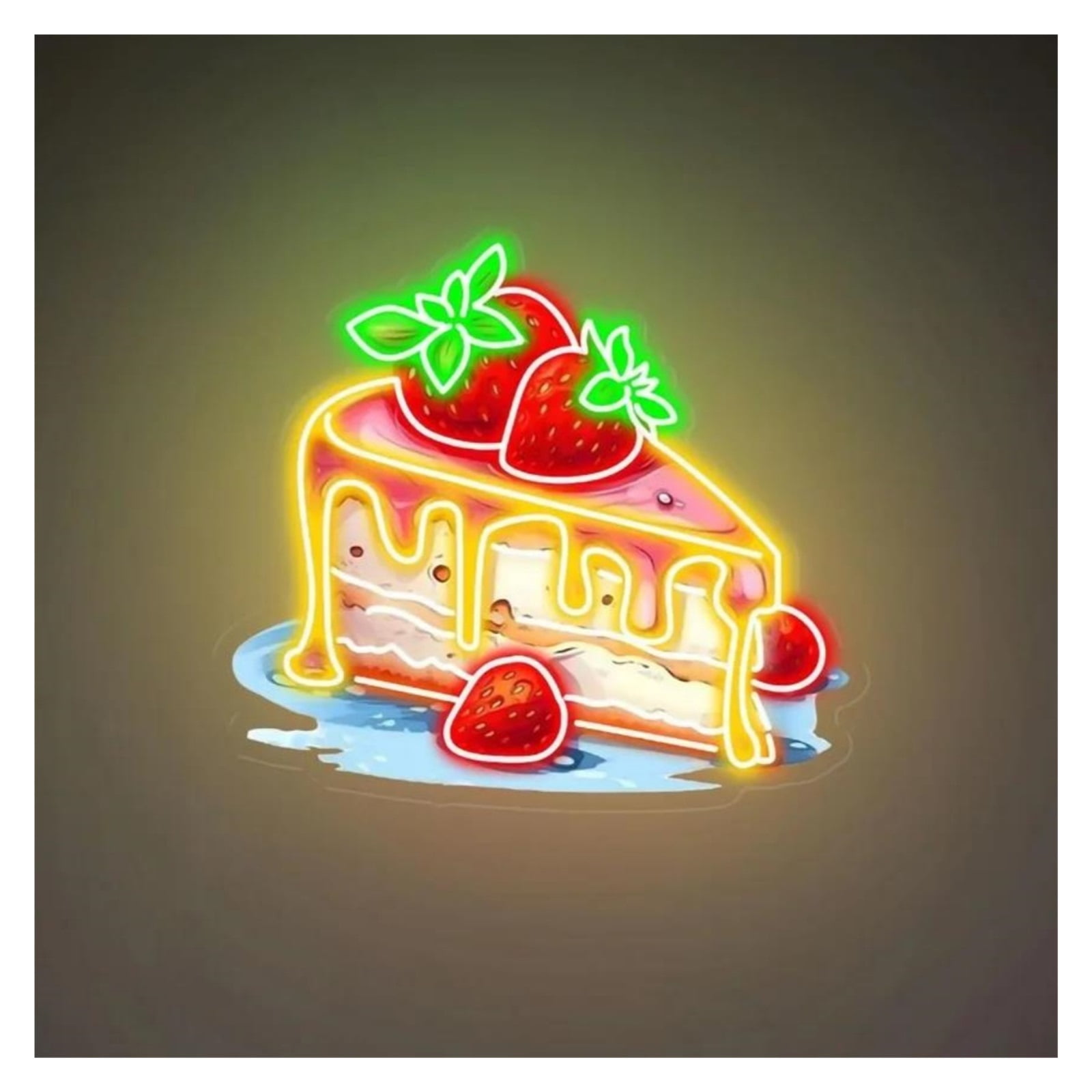 Strawberry Cake Neon Sign UV Printing USB Powered Sweet Cake Neon ...