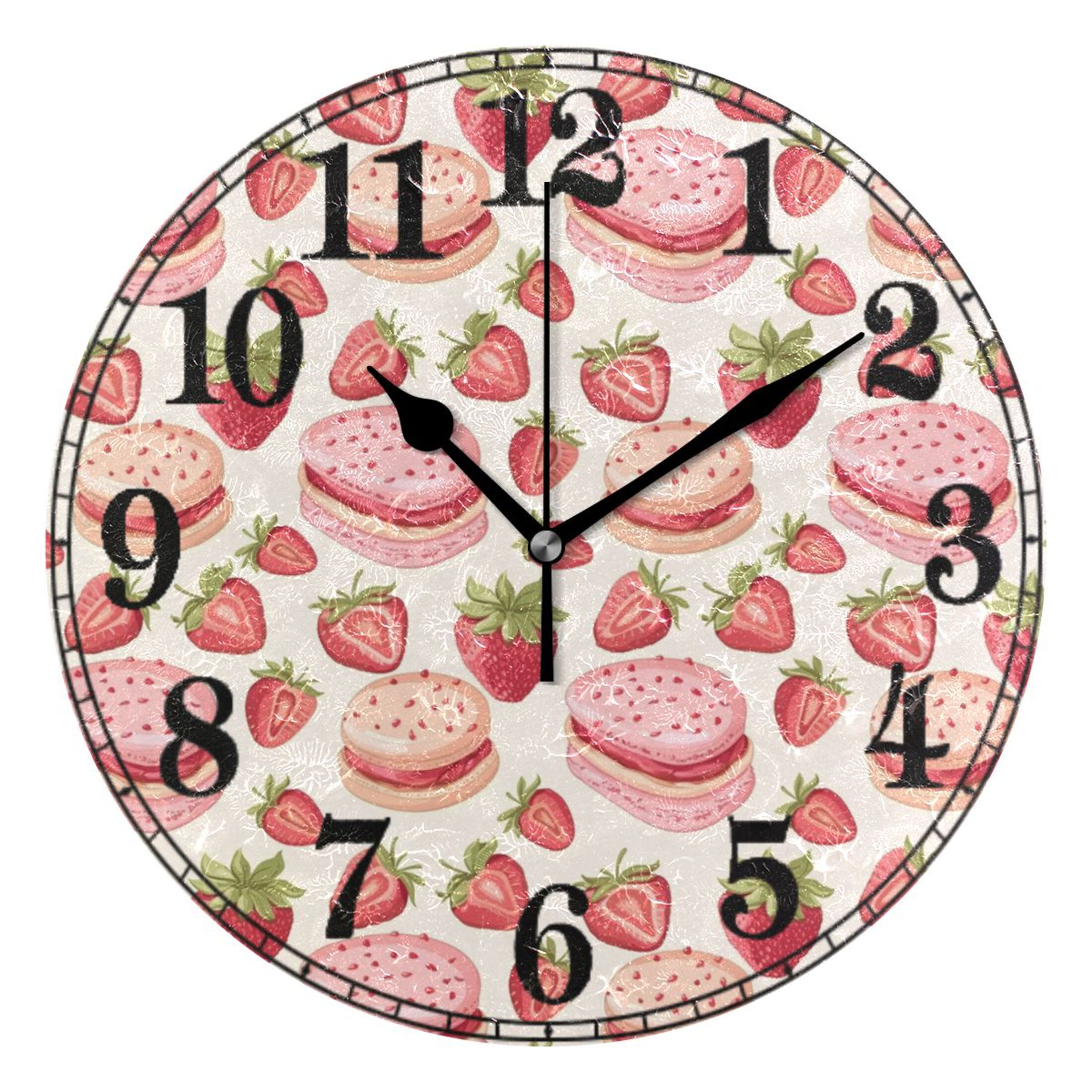 Strawberry Cakes Silent Wall Clock 10" Non-Ticking Battery Clock ...