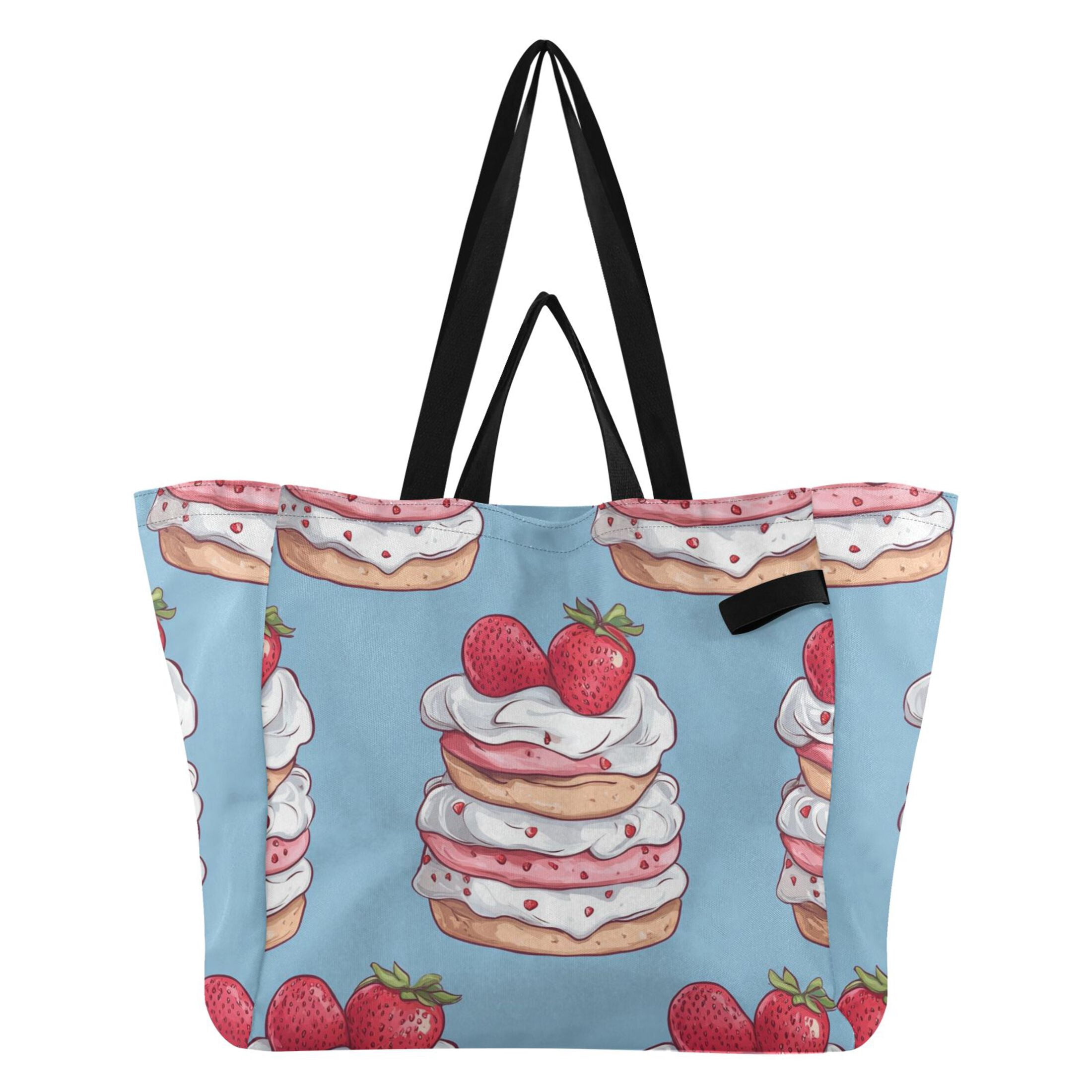 Strawberry Cakes with Cream Cute Foldable Canvas Tote Bags Reusable ...