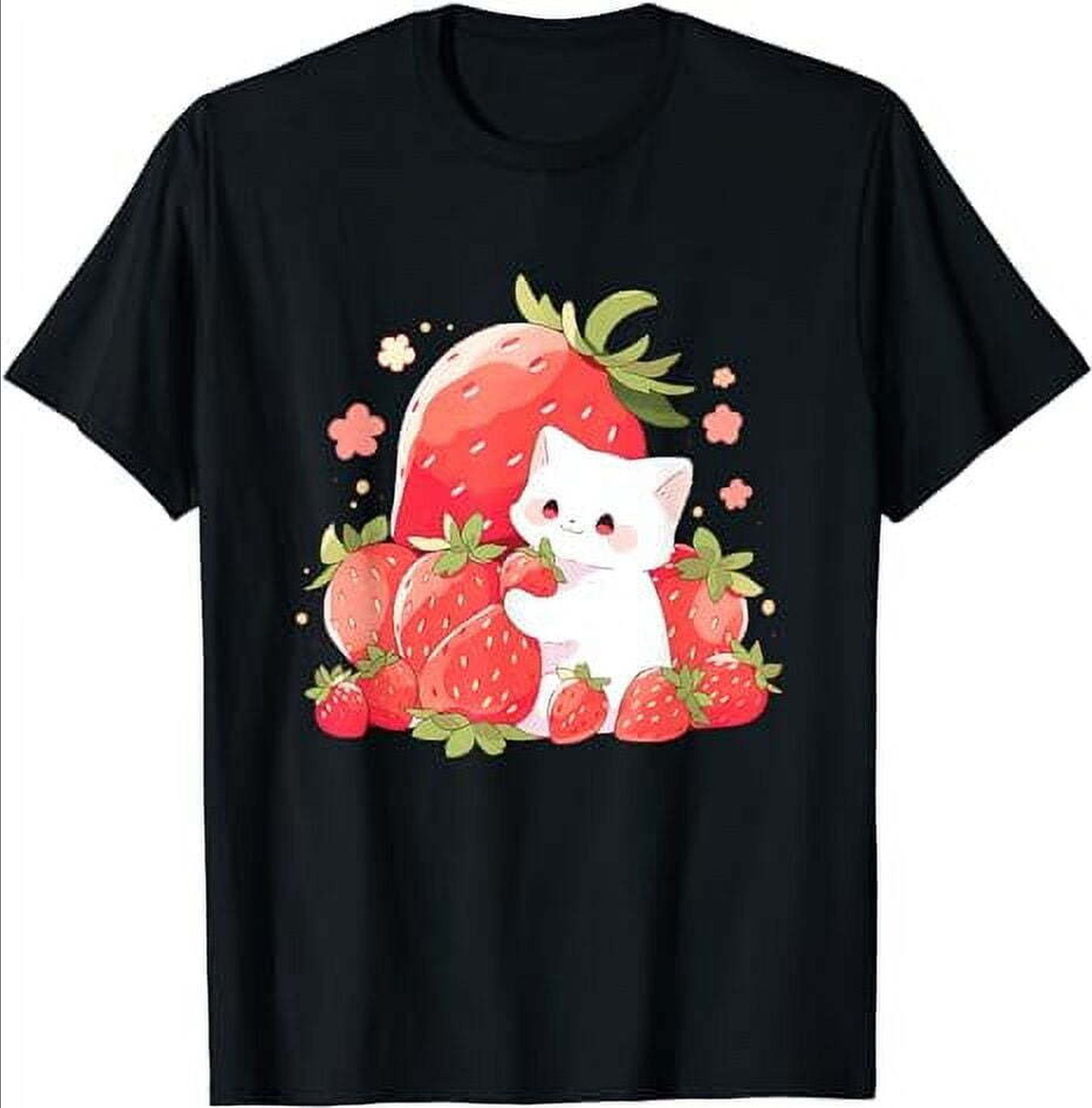 Strawberry Cat Kawaii Neko Tee - Cute & Whimsical Cottagecore Fashion ...