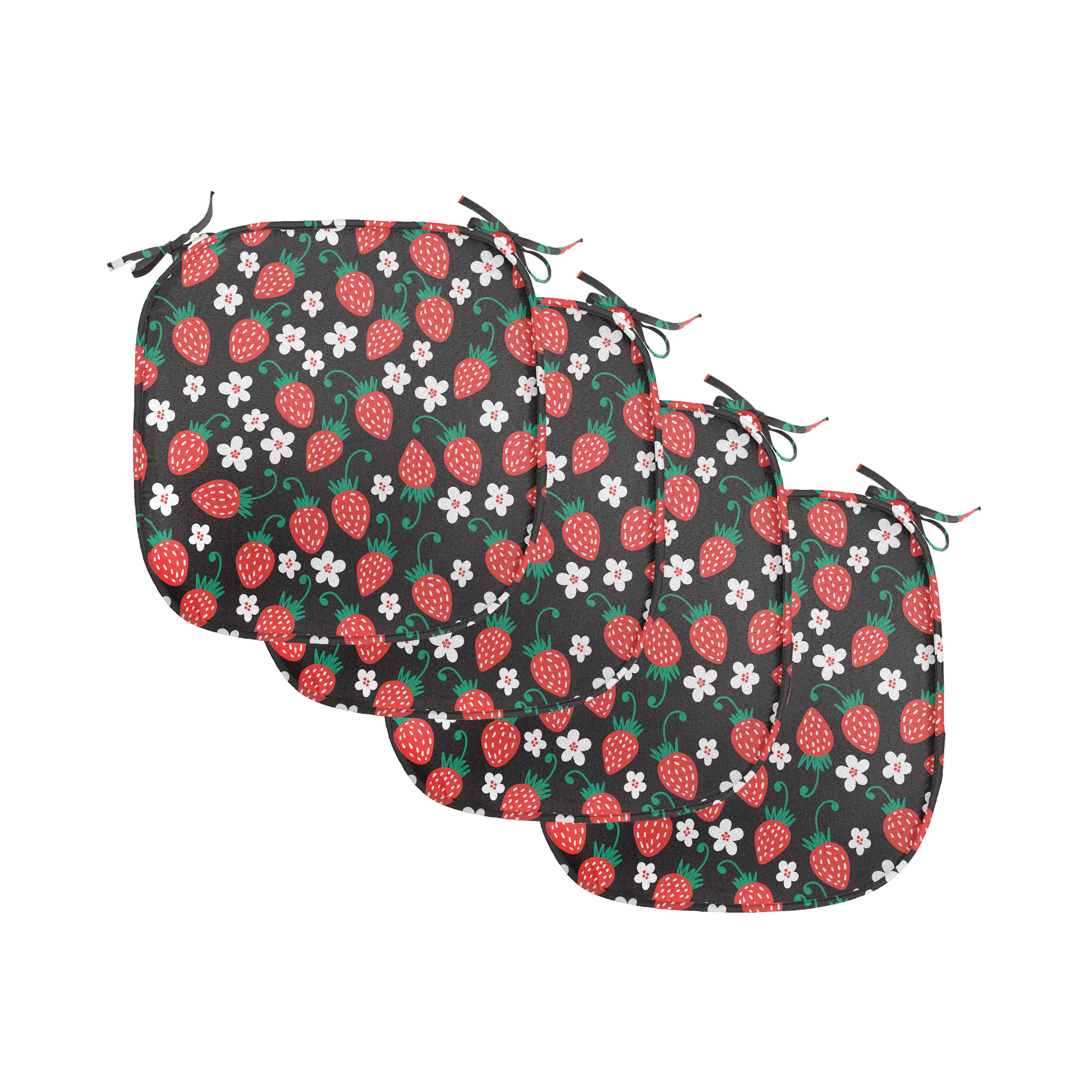 Strawberry Chair Seating Cushion, Fresh Summer Fruits Blooming Daisies ...