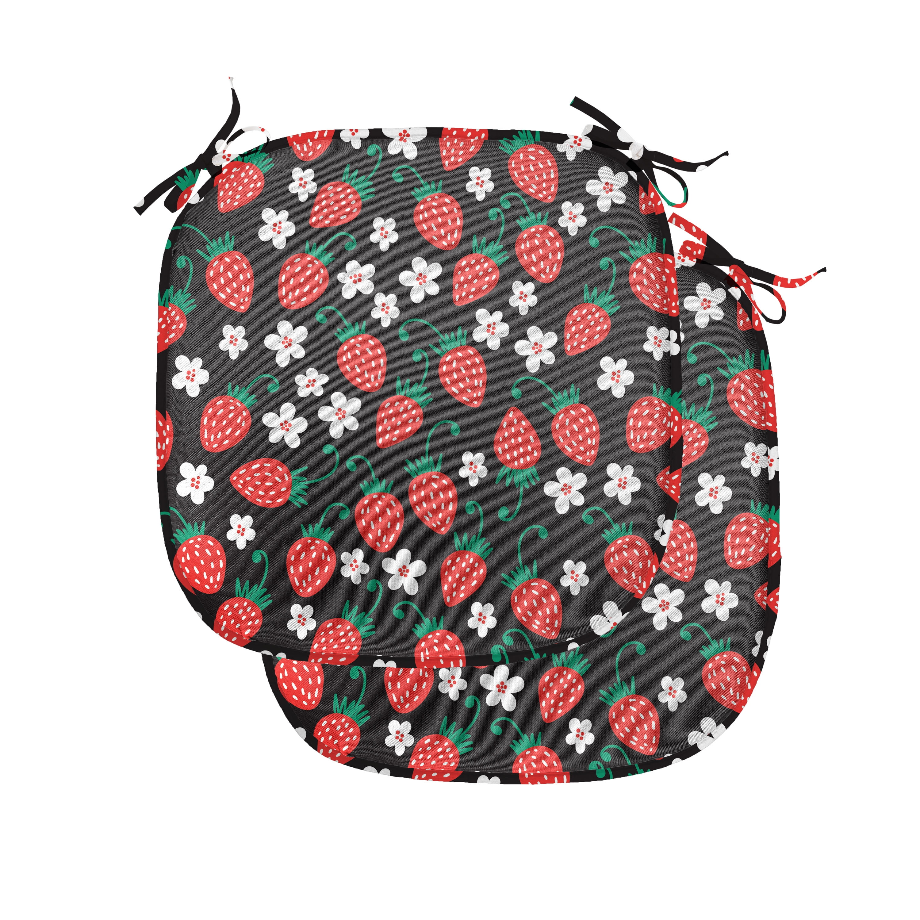 Strawberry Chair Seating Cushion, Fresh Summer Fruits Blooming Daisies ...