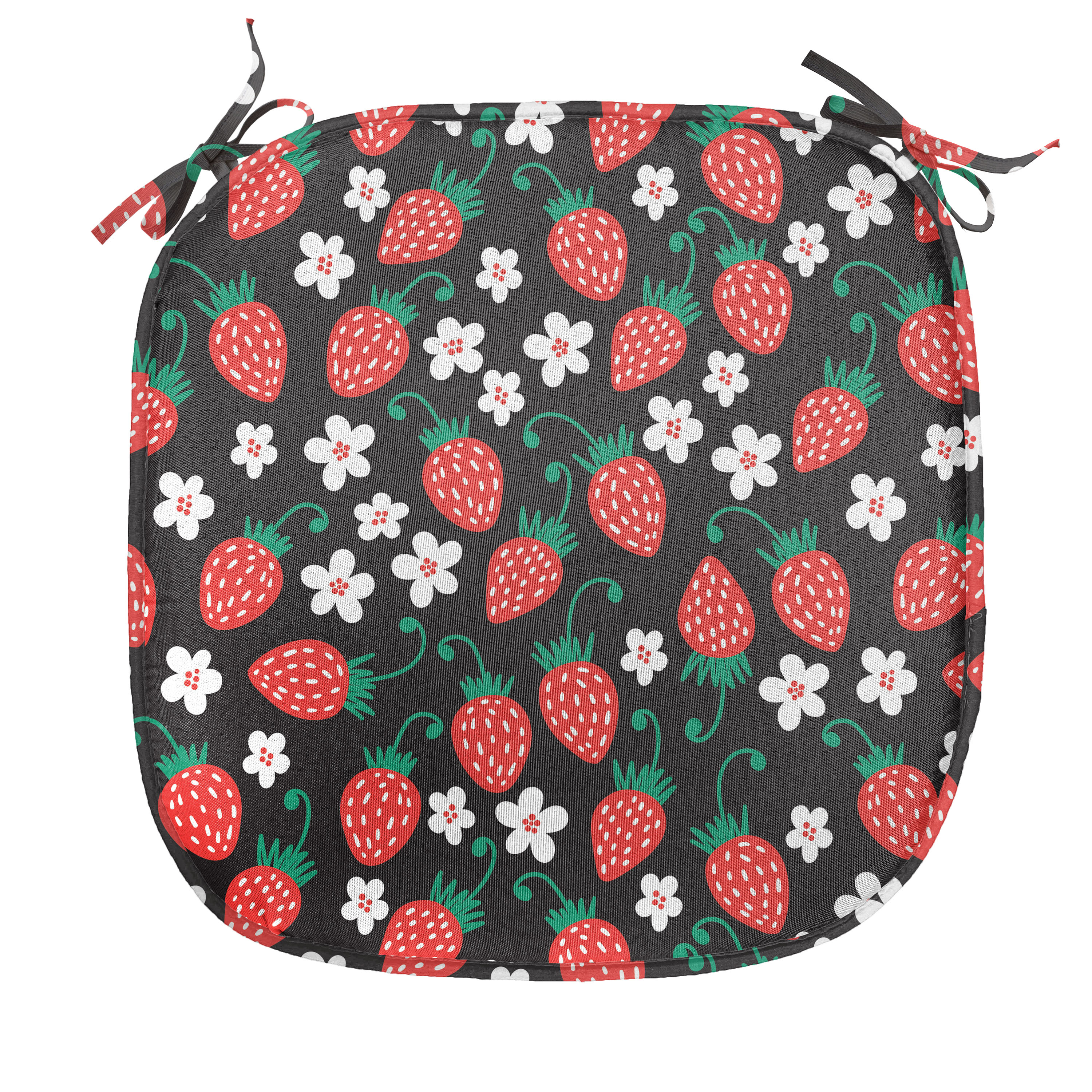Strawberry Chair Seating Cushion, Fresh Summer Fruits Blooming Daisies ...