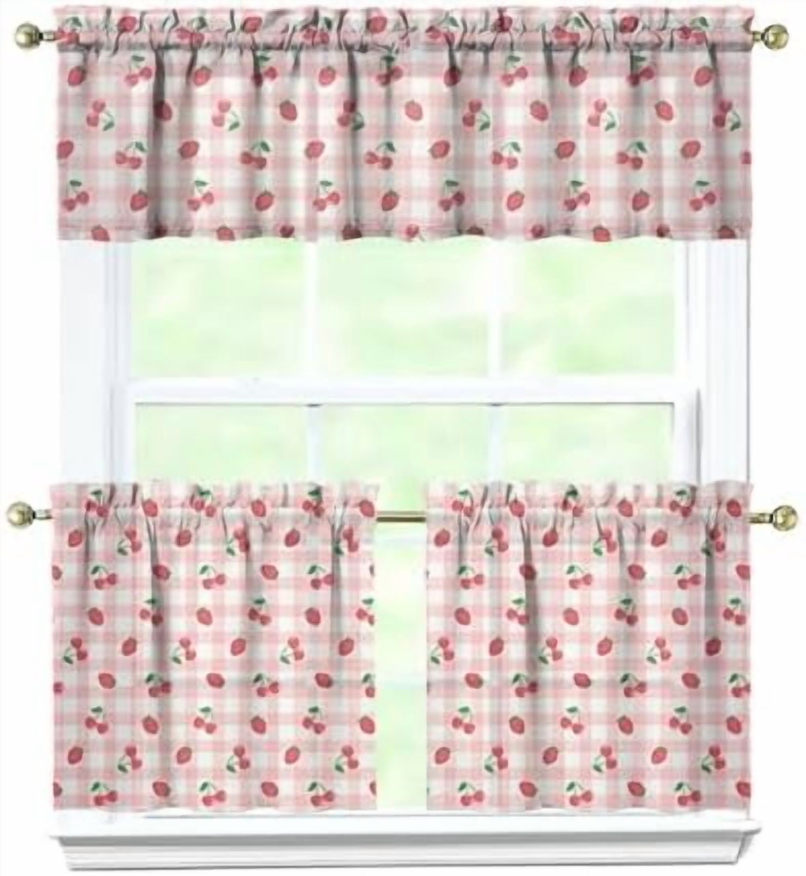 Strawberry Cherry Kitchen Curtains Valances and Tiers Set for Windows ...