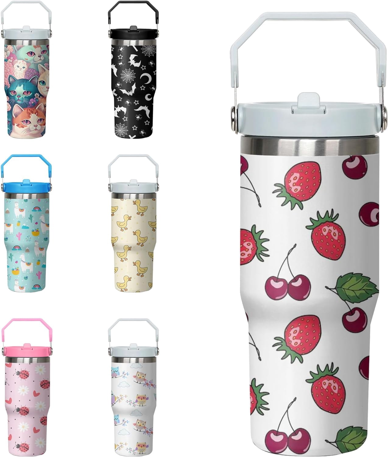 Strawberry Cherry Tumbler with Handle and Flip Straw for Women Men ...