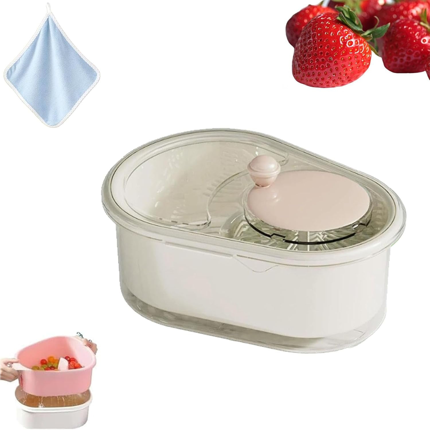 Strawberry Cleaner Bowl, Fruit Cleaner Spinner, Strawberry Washer with ...