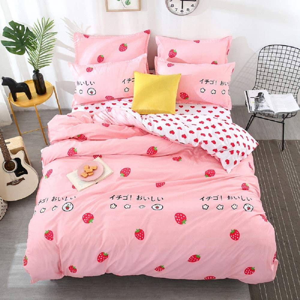 Strawberry Comforter Cover Cute Fruits Print Bedding Set Queen Size ...