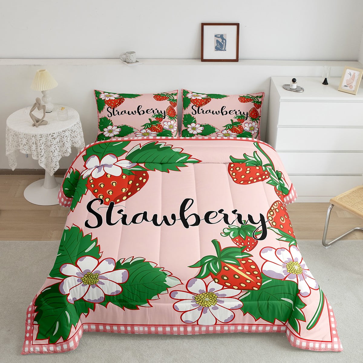 Strawberry Comforter Set Farm Fruit Down Comforter,Green Plant Leaves ...
