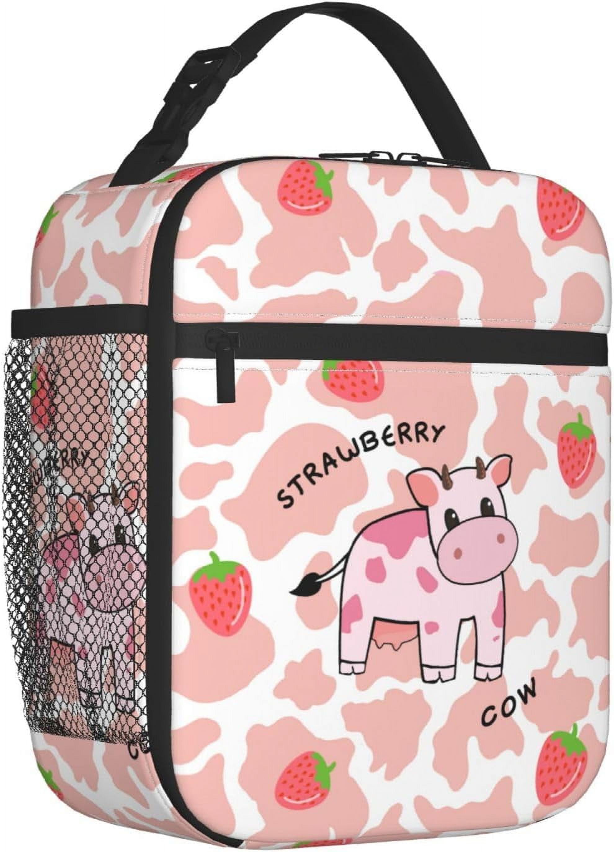 Strawberry Cow Lunch Box Insulated Lunch Bag for Women Men Reusable ...