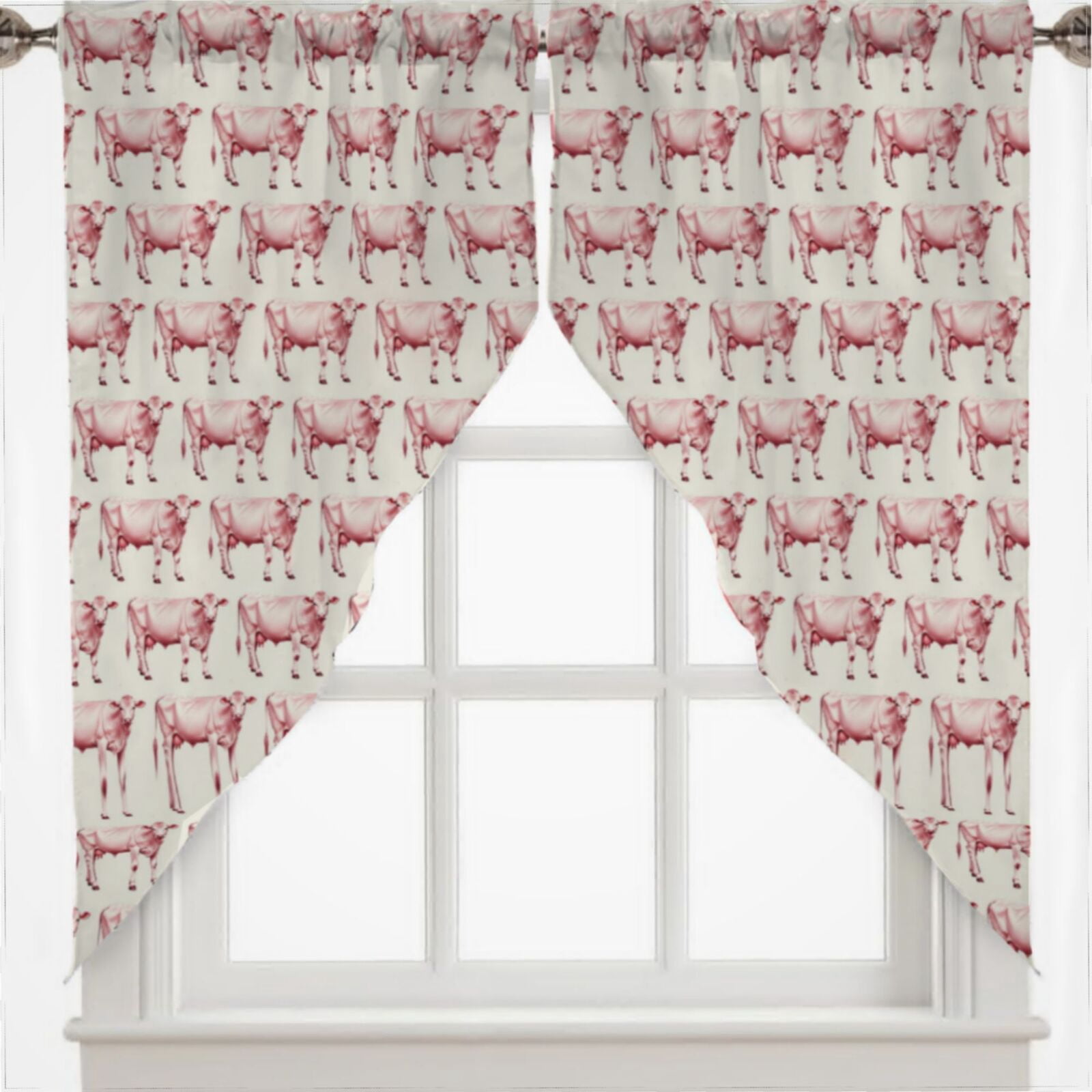 Strawberry Cow Swag Valances For Windows 2 Pack For Kitchen Living Room ...