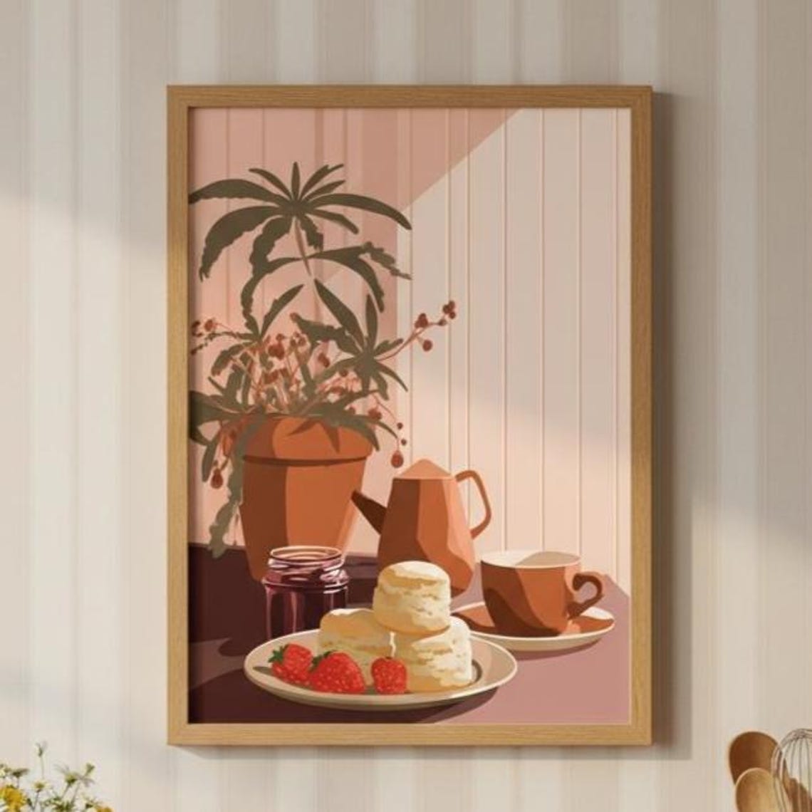 Strawberry Cream Tea Wall Art Print | Vintage Kitchen Decor | Afternoon ...