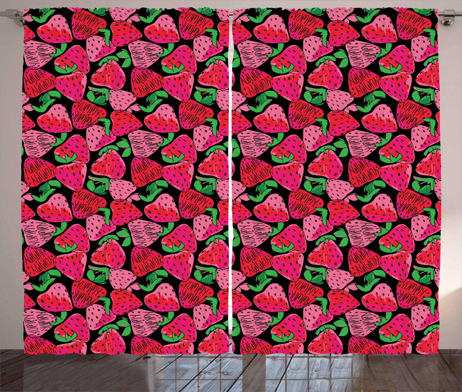 Strawberry Curtains 2 Panels Set, Hand-Drawn Colorful Sketch Pattern of ...