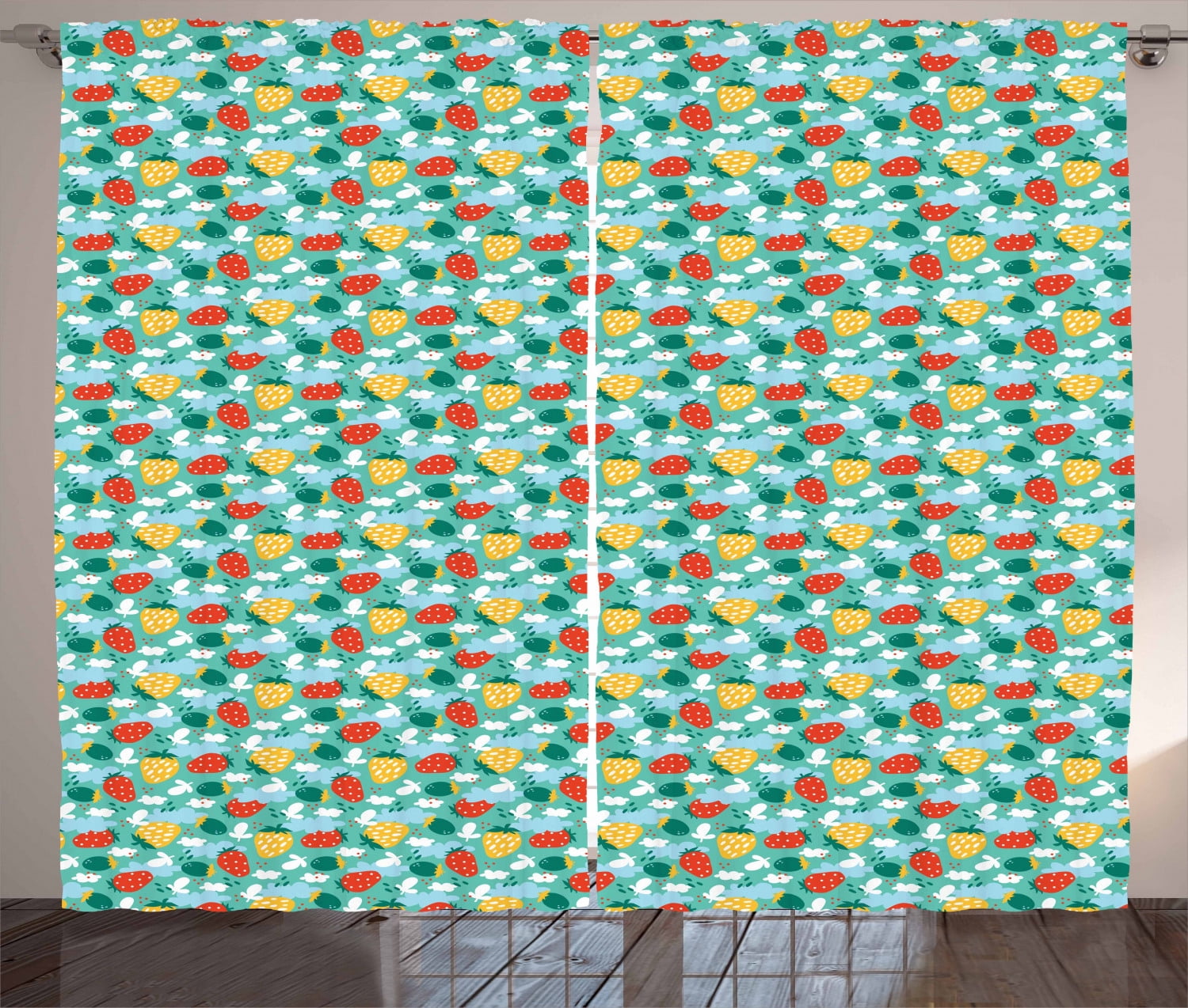 Ambesonne Strawberry Curtains 2 Panel Set, Doodle Fruit Pattern, 108" x ...