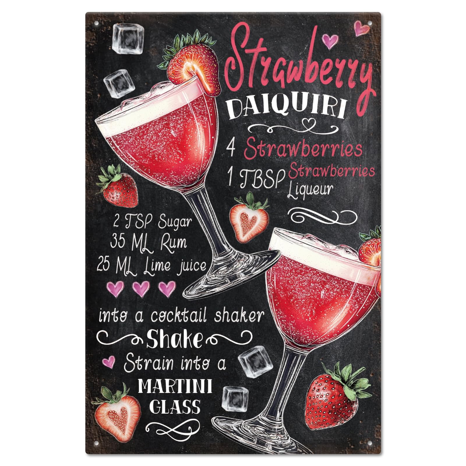 Strawberry Daiquiri Metal Aluminum Sign Strawberry Daiquiri Recipe ...