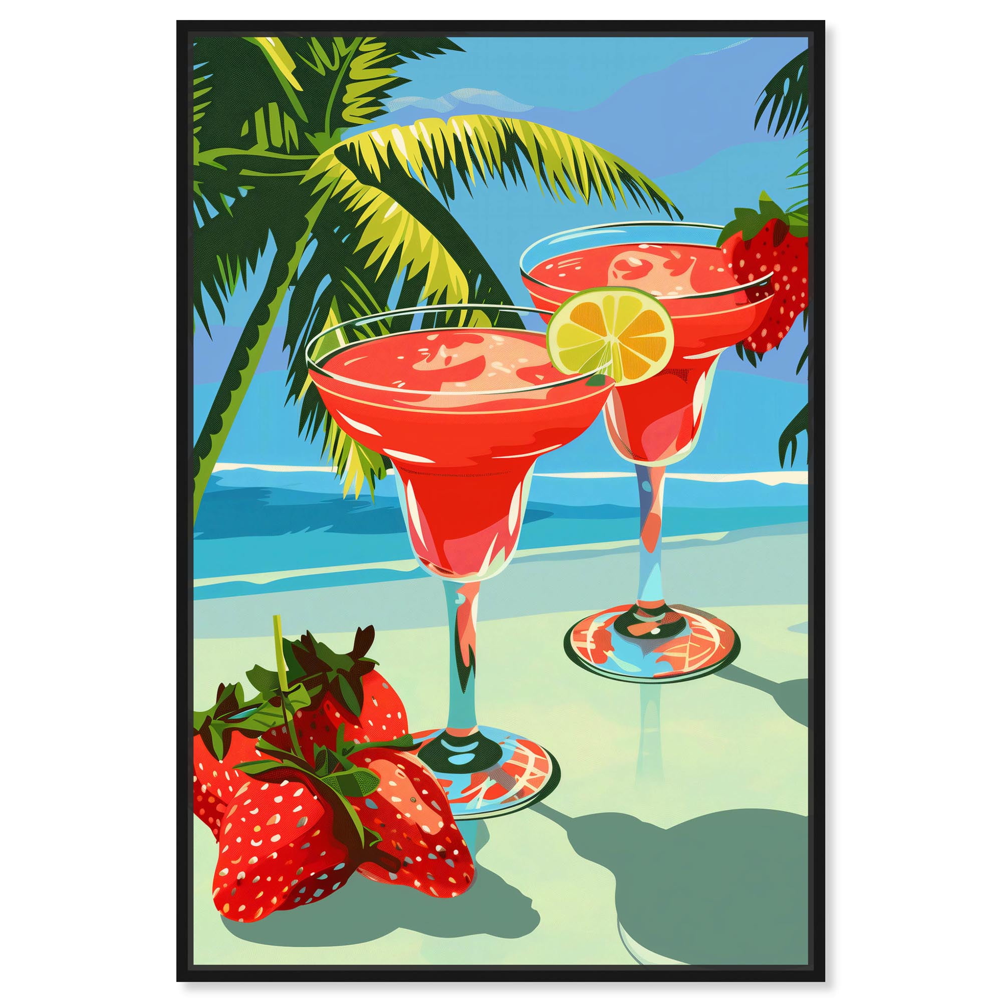 Strawberry Daiquri Breeze Canvas Bar Cart Art by Art Remedy, Black ...