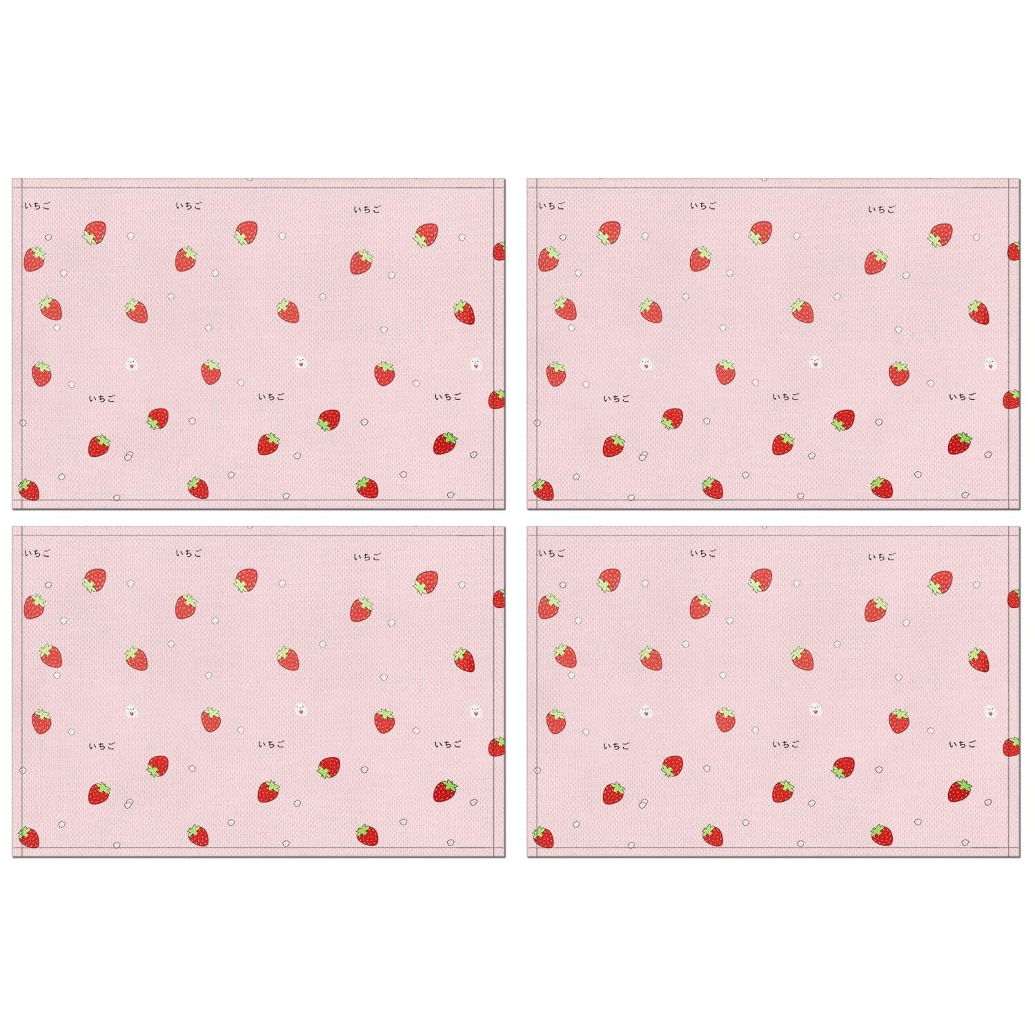 Strawberry Design Linen Placemats Set of 4, Heat Resistant Wrinkle Free ...