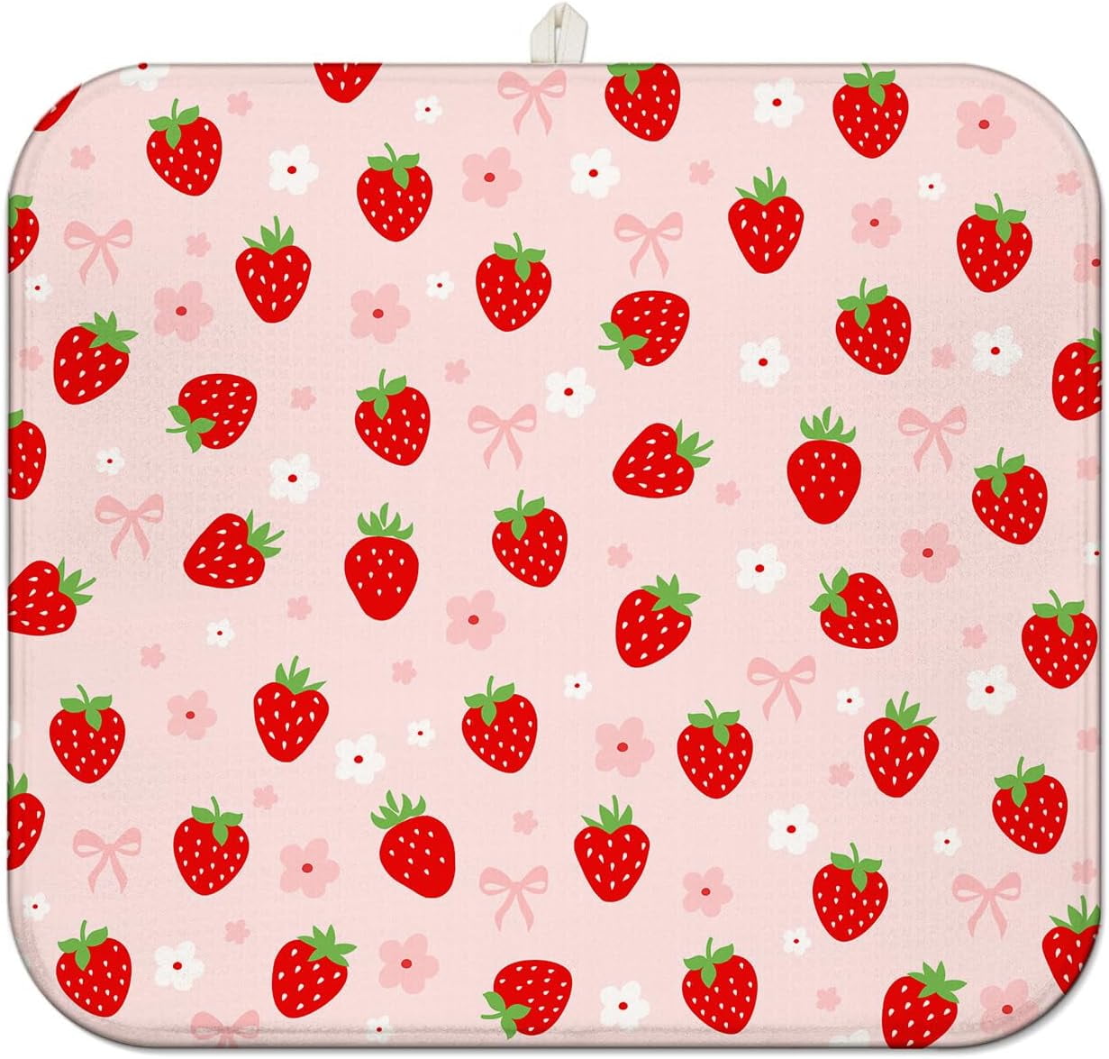 Strawberry Dish Drying Mat for Kitchen Counter,Pink Cute Floral Bow ...