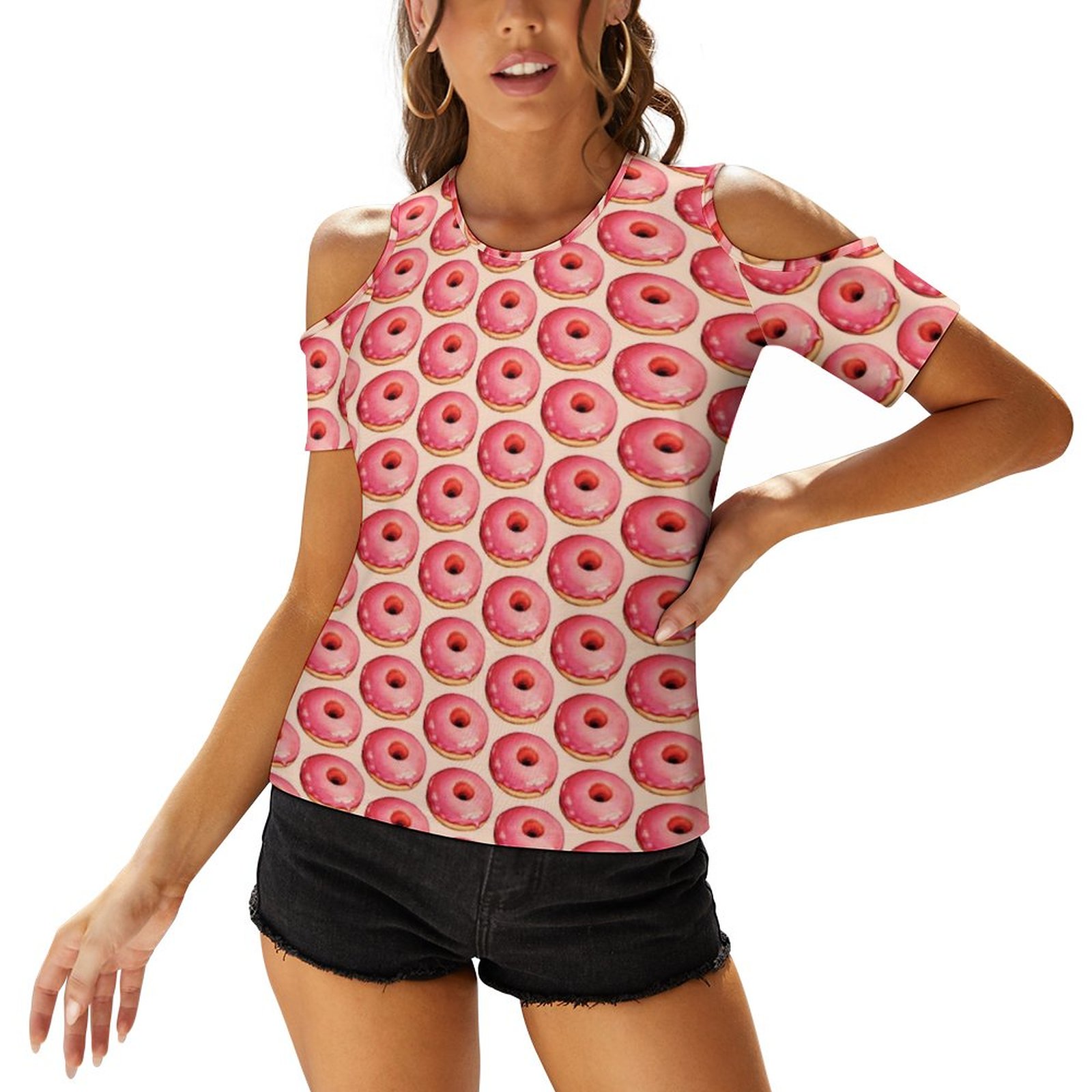 Strawberry Donut Pattern 2217 Women Print T Shirt Casual Off Shoulder ...