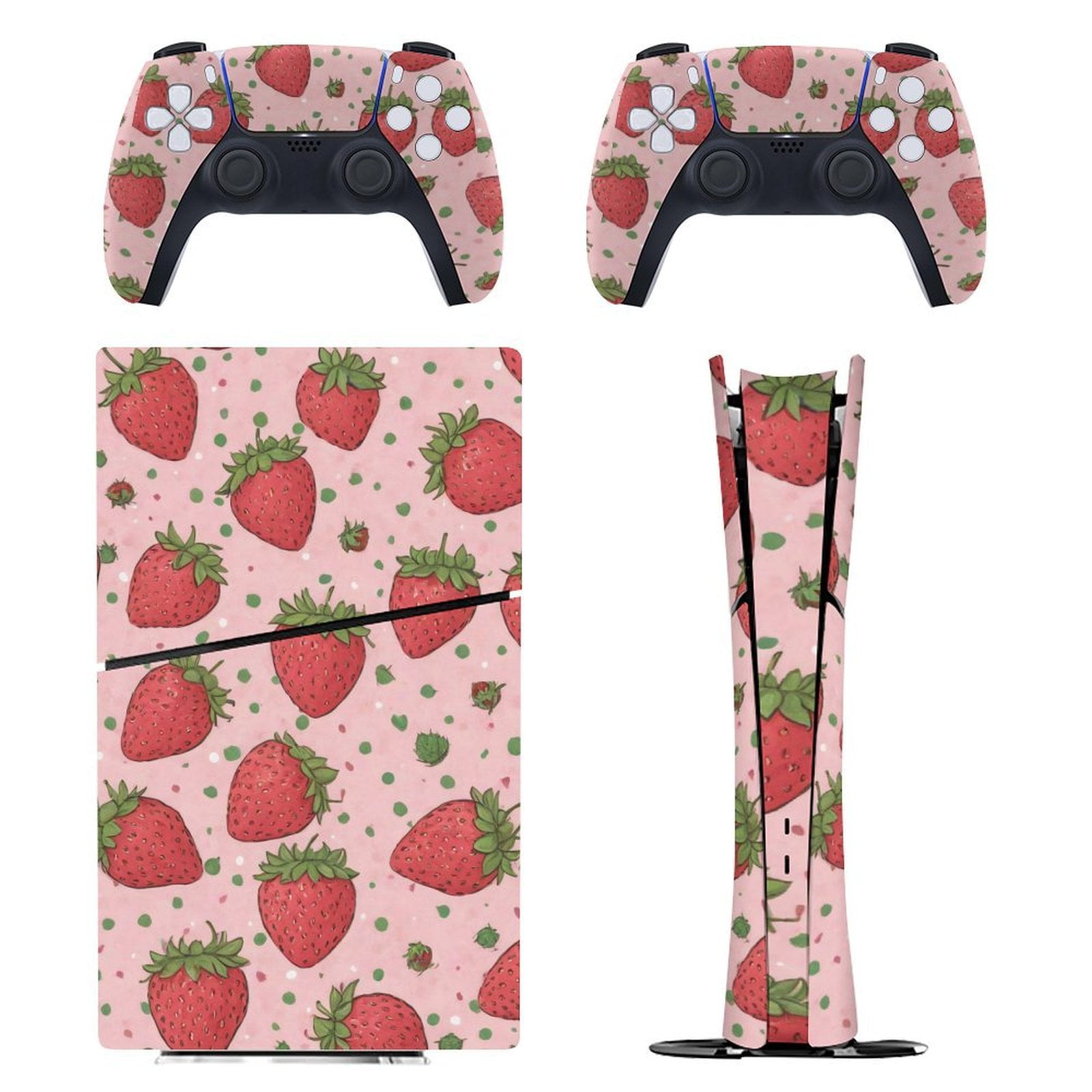Strawberry Dot Party Console Skin Bundle for PS5 Pro Slim Disc & Digital / PS4 – Full Wrap ...