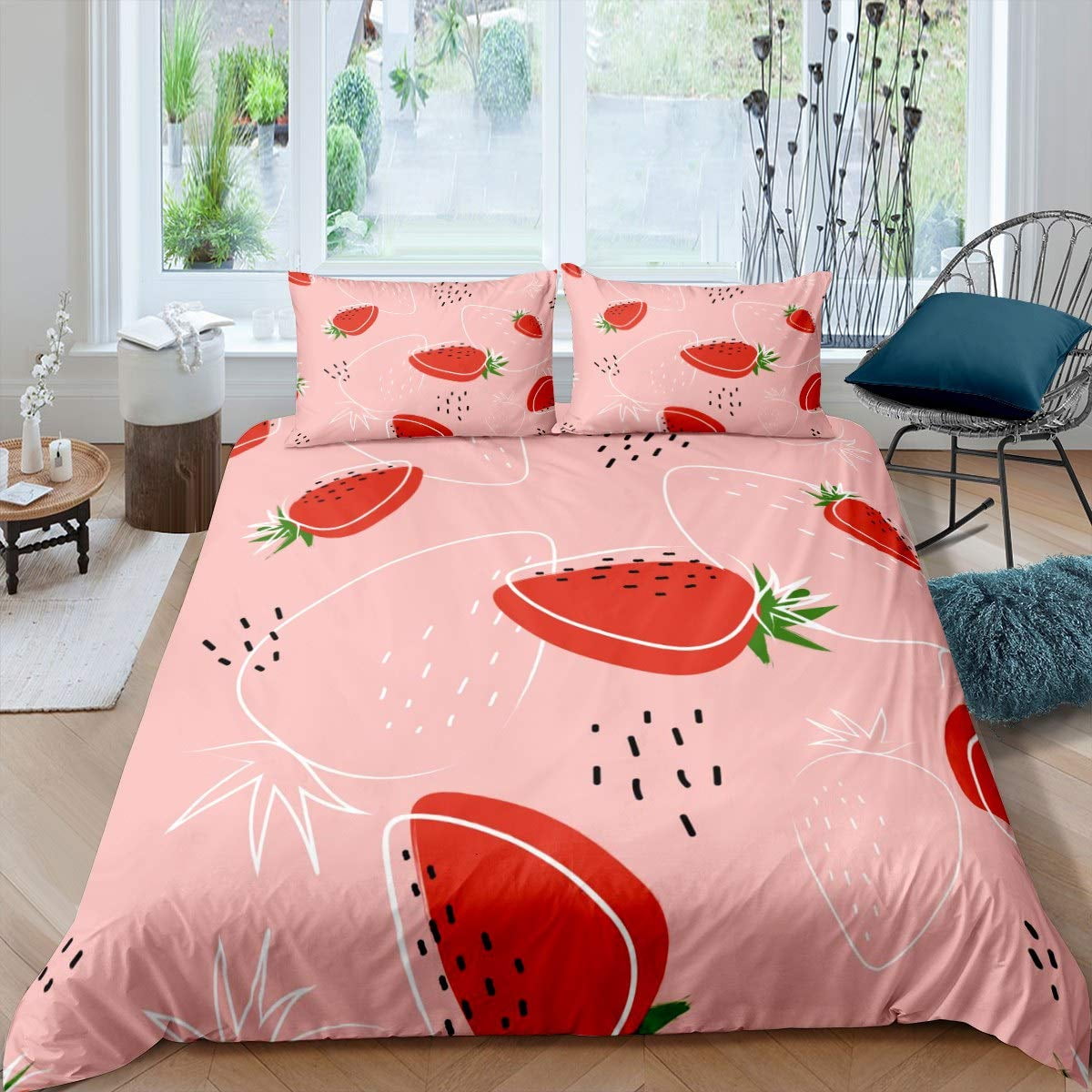 Strawberry Duvet Cover Full Size Comforter Cover Cute Strawberry ...