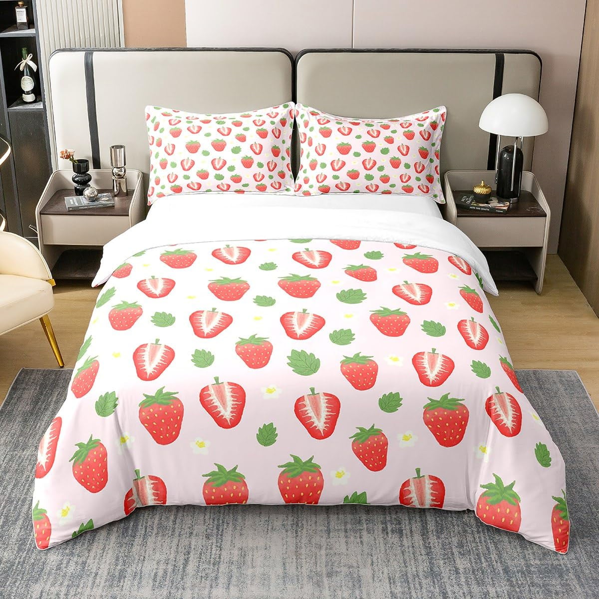 Strawberry Duvet Cover Full Size Comforter Cover Cute Strawberry ...