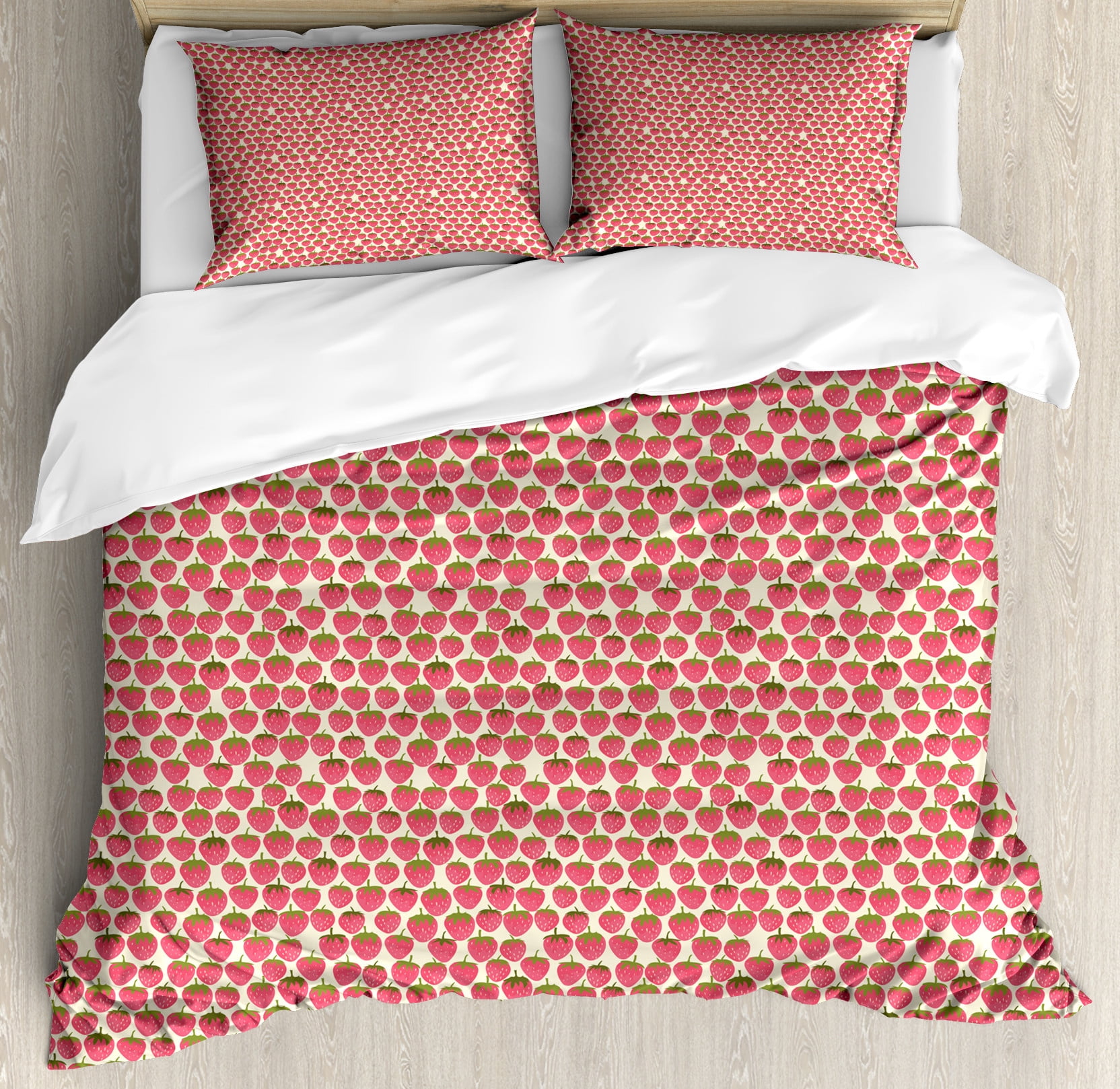 Strawberry Duvet Cover Set, Continuing Pattern of Fruit Doodles Organic ...
