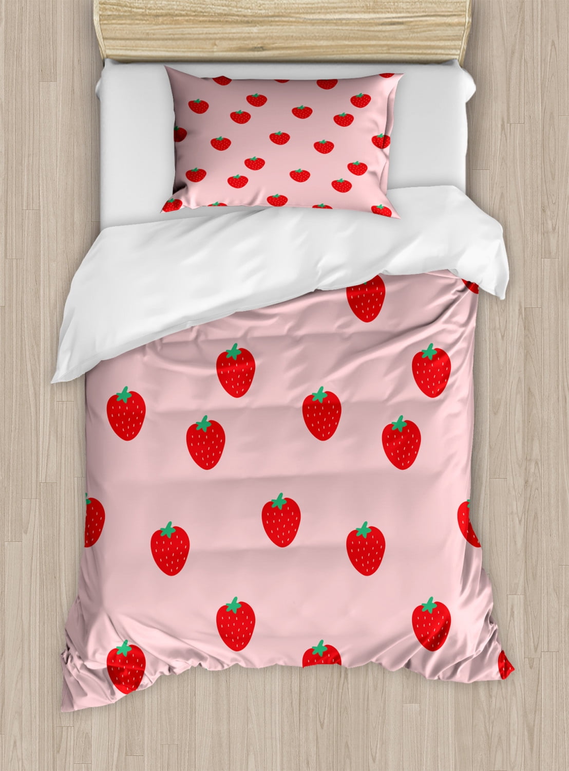 Strawberry Duvet Cover Set, Continuous Cartoon Style Simplistic Summer ...