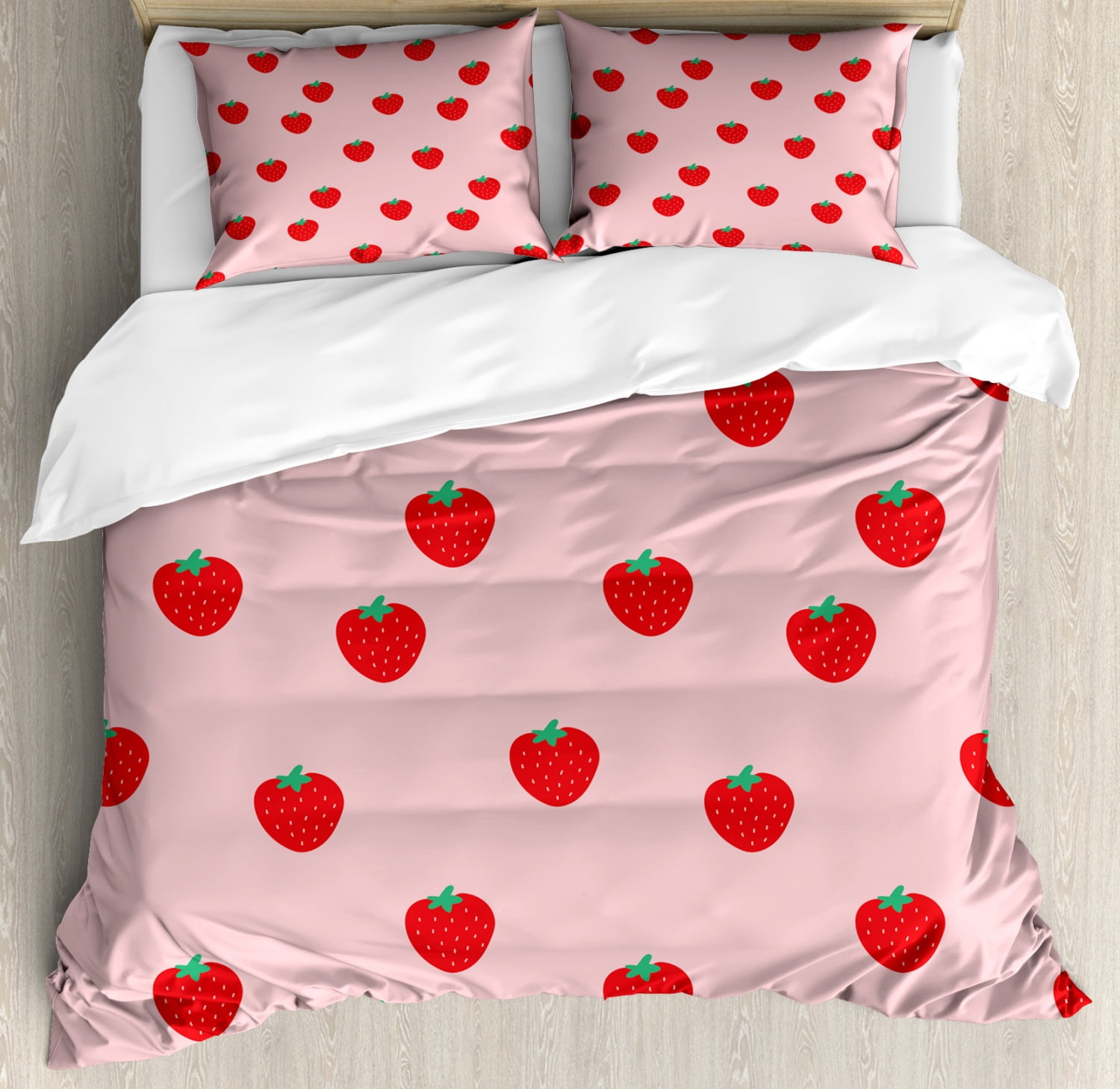 Strawberry Duvet Cover Set, Continuous Cartoon Style Simplistic Summer ...