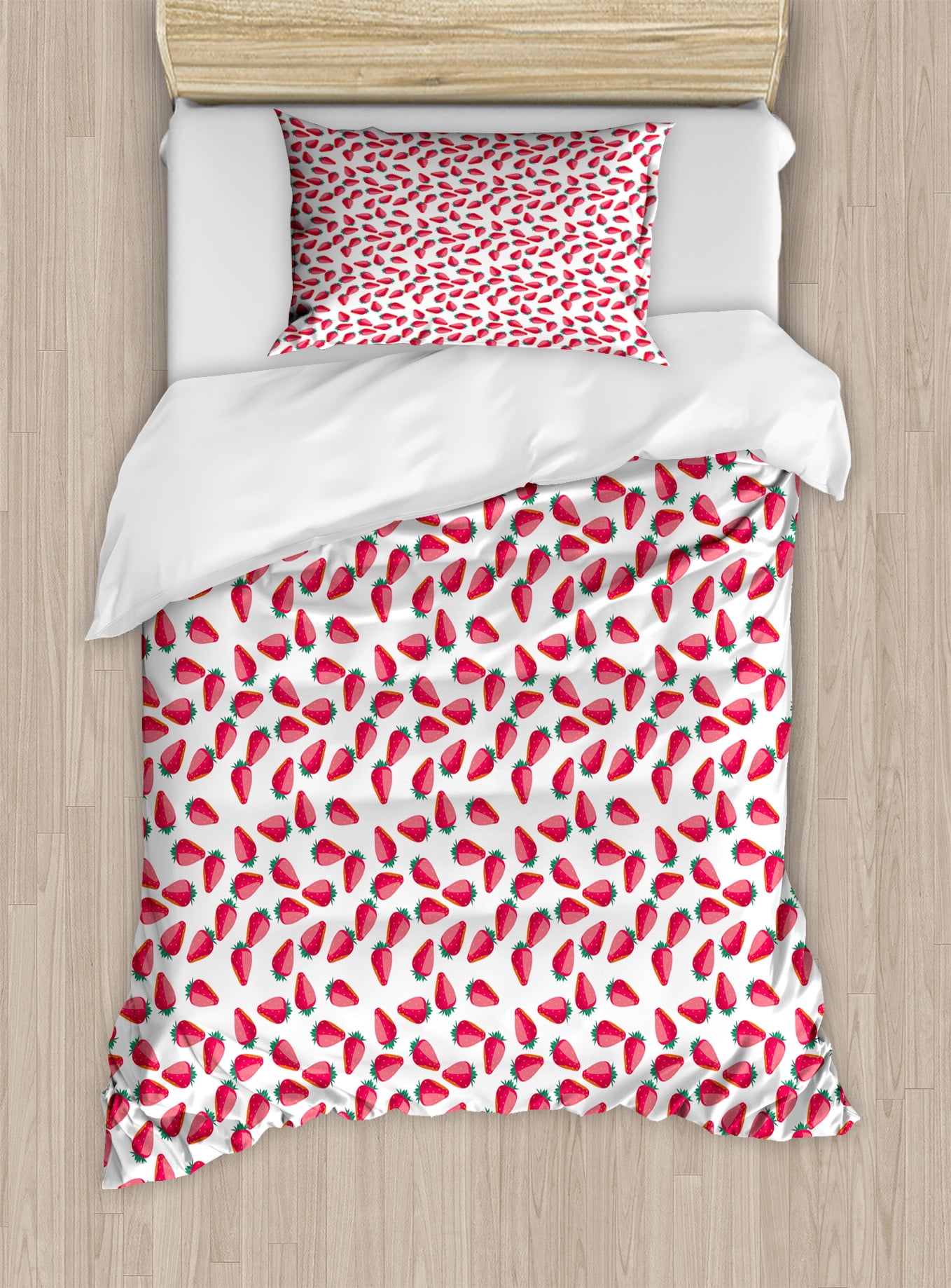 Strawberry Duvet Cover Set, Continuous Cartoonish Ripe Summer Season ...