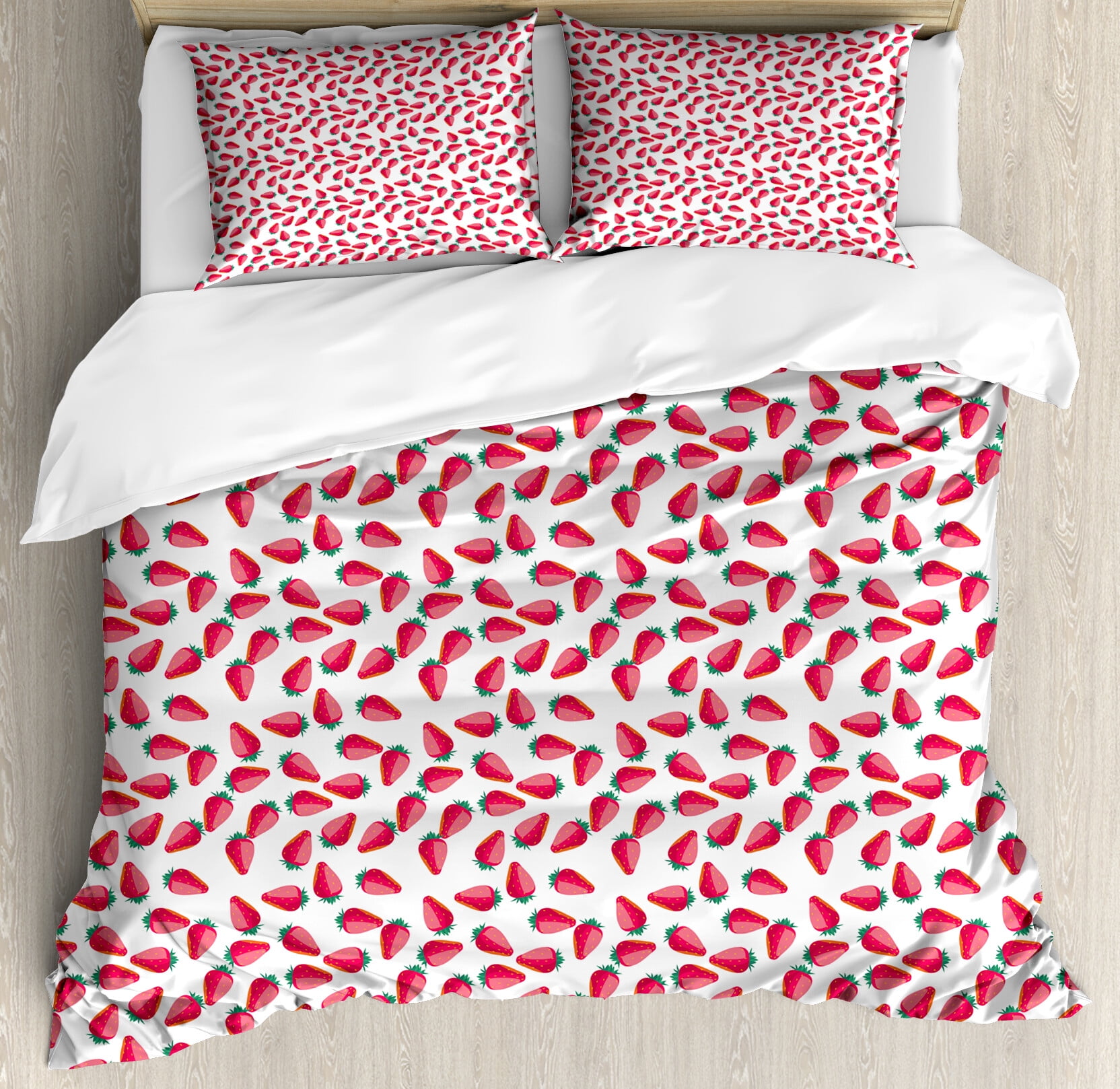 Strawberry Duvet Cover Set, Continuous Cartoonish Ripe Summer Season ...